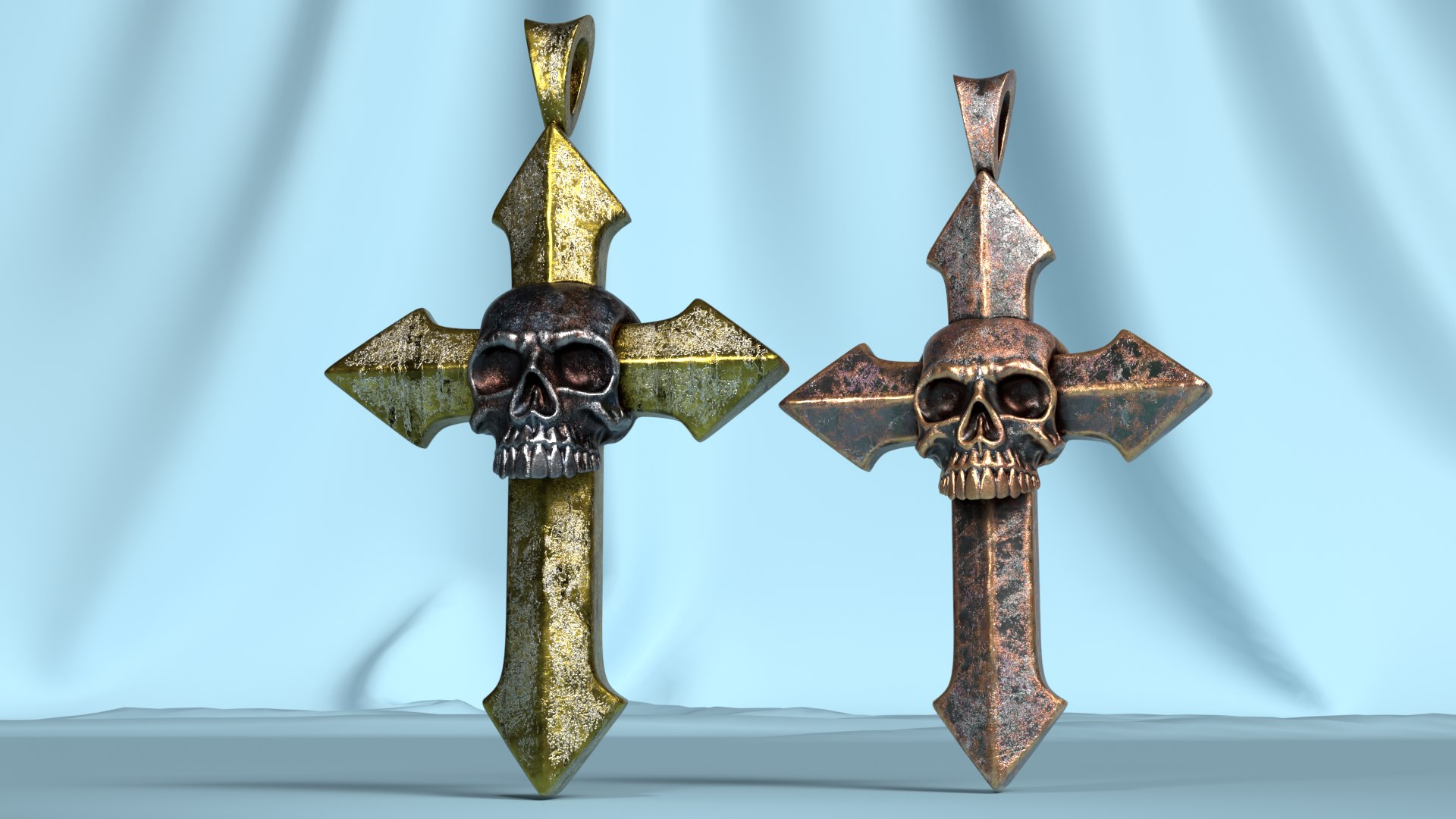 3D High-Poly Arrow-shaped Cross with rusted Steel Skull model ...