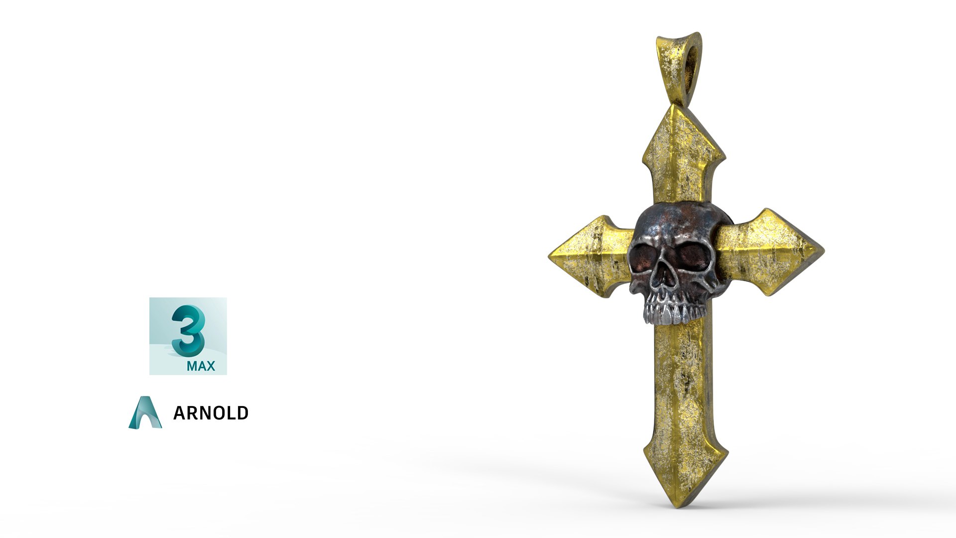 3D High-Poly Arrow-shaped Cross with rusted Steel Skull model ...