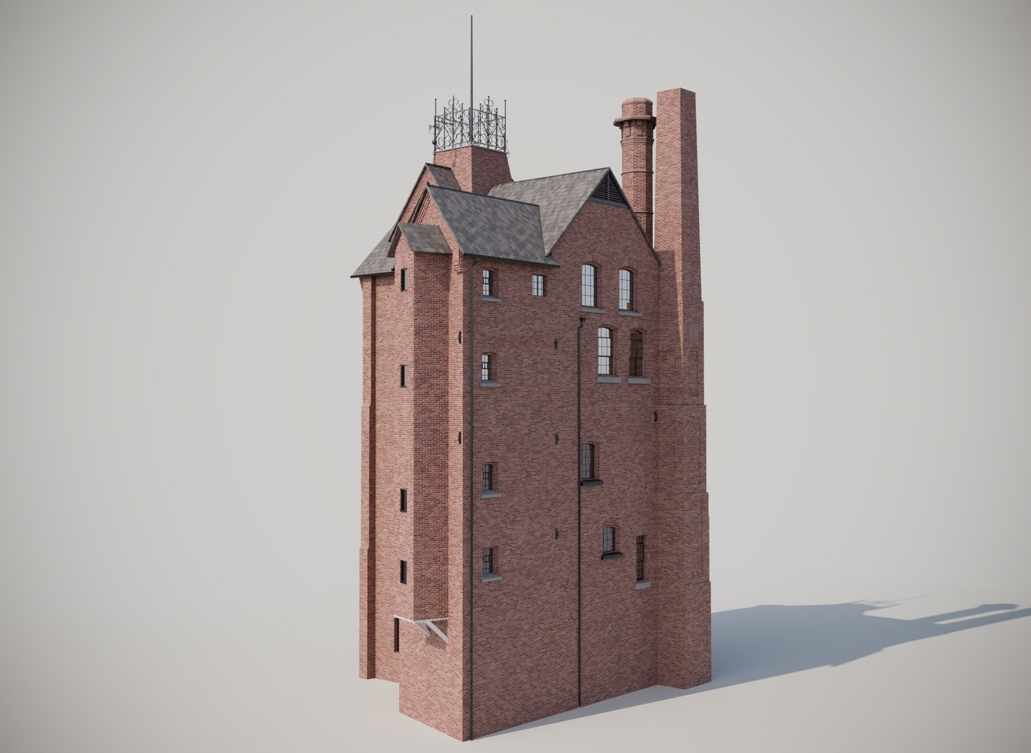 Brick English Old Building - Brick With Bercon Tile 3D Model ...