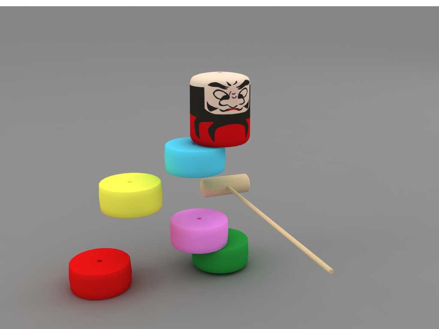 Darumaotoshi Japanese Wood 3d Model