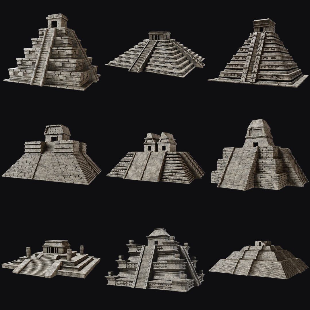 PYRAMID TEMPLE AZTEC MAYAN INCA PLATFORM STAIRS COLLECTION 3D model ...