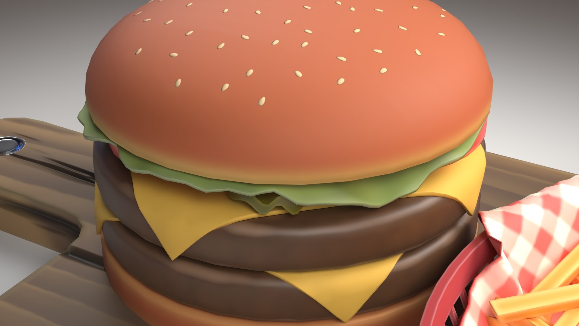 3D A Stylized Burger with Fries - TurboSquid 2143710