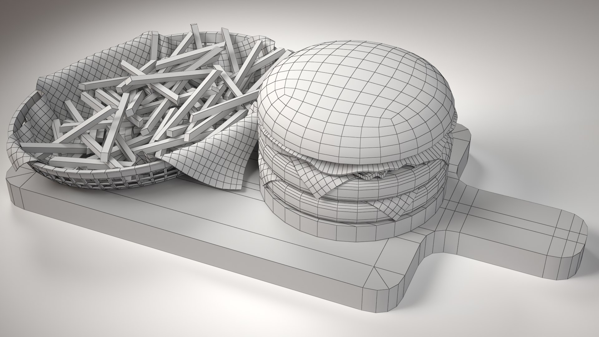 3D A Stylized Burger With Fries - TurboSquid 2143710