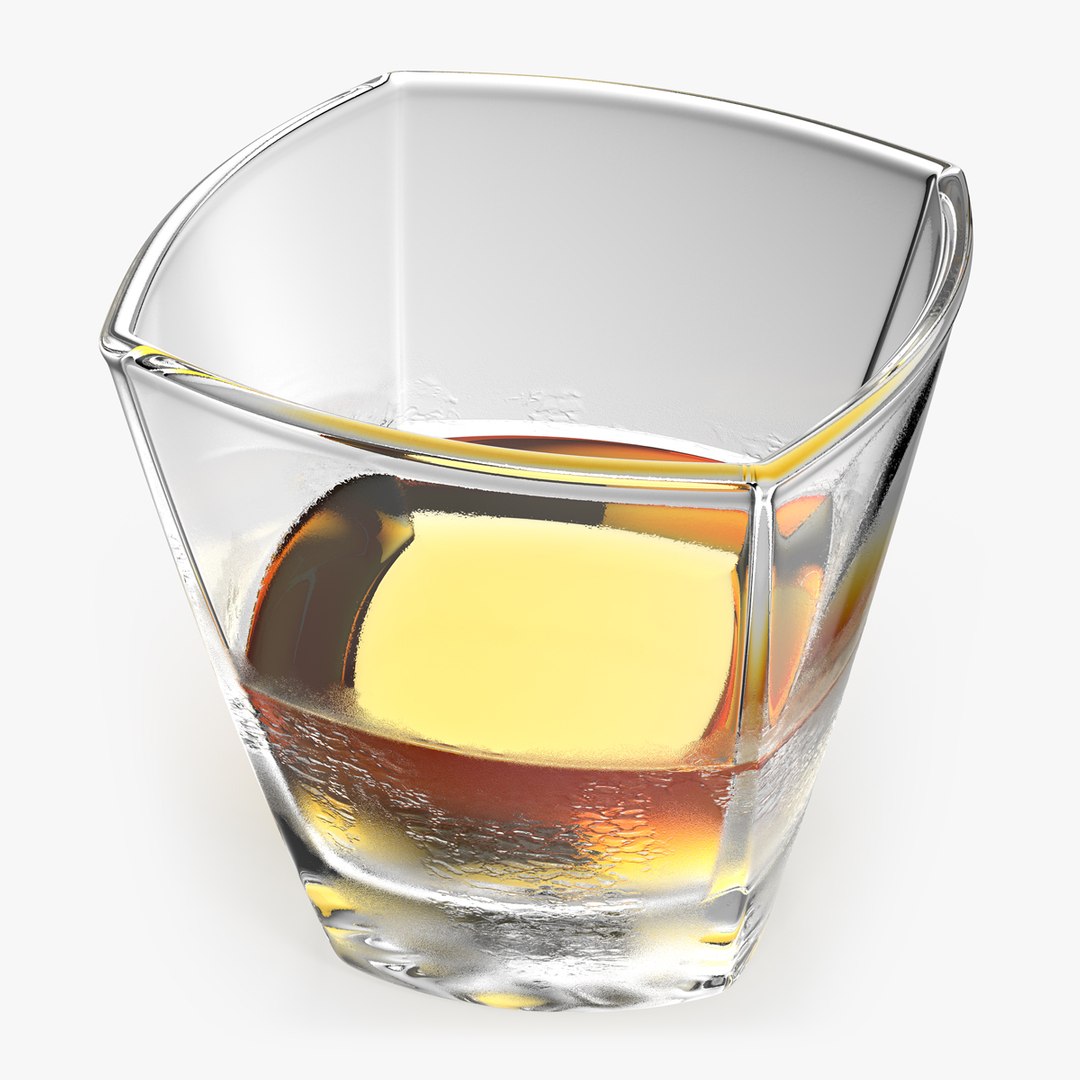 Misted Square Twisted Rocks Glass With Whiskey 3D model - TurboSquid 2051639