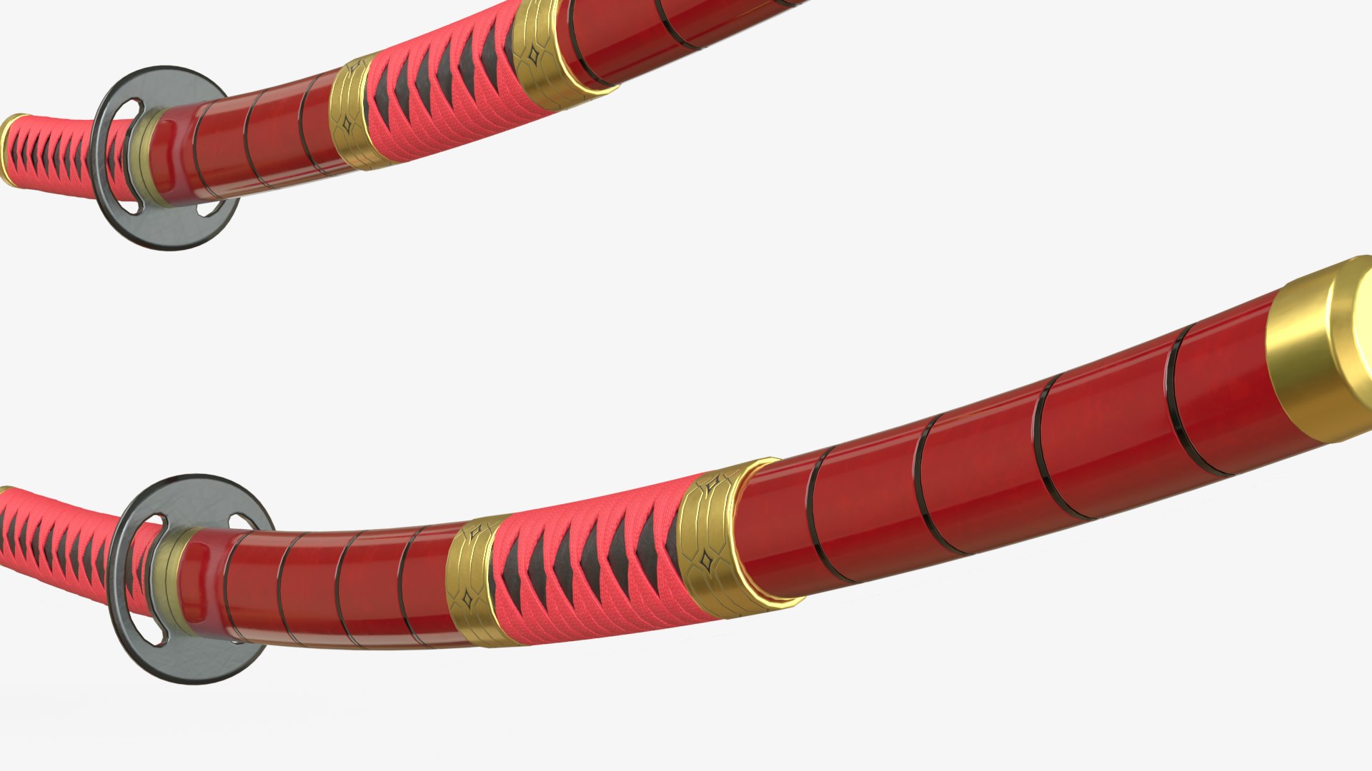 3D Red Double Bladed Katana Wakizashi And Stand Model - TurboSquid 2350872