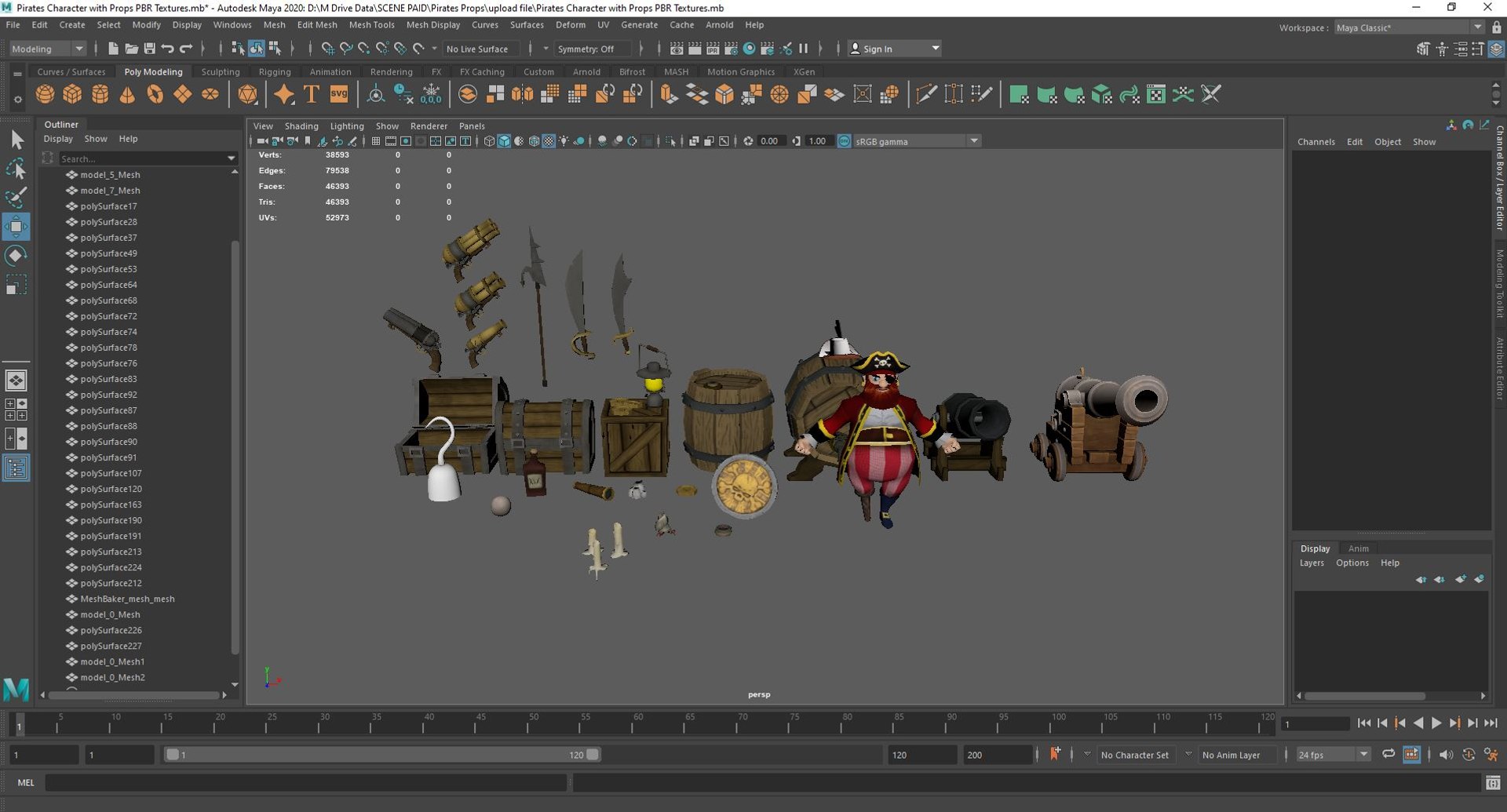 3D Model Animated Pirate Character With Props PBR Textures - TurboSquid ...