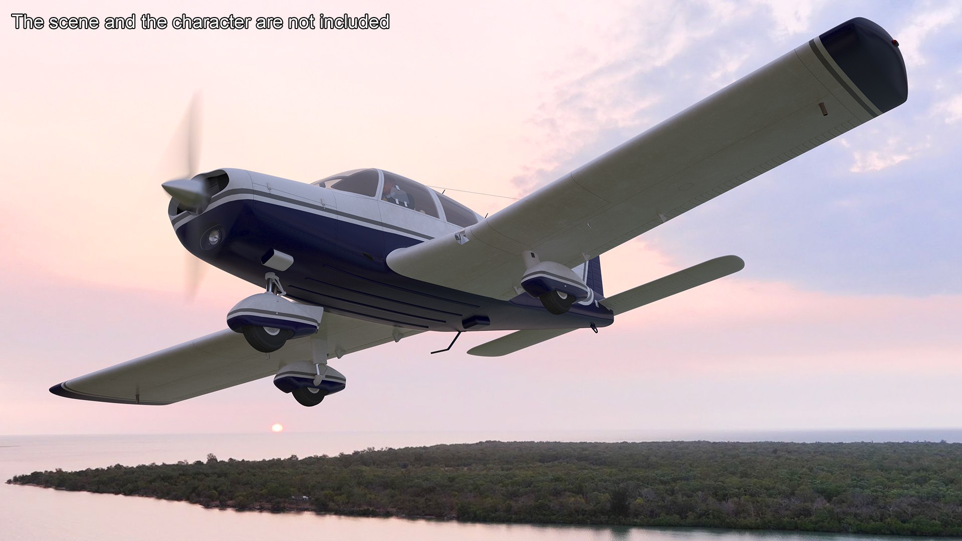 Four Seat Light Aircraft Piper PA-28 Rigged For Maya 3D Model ...