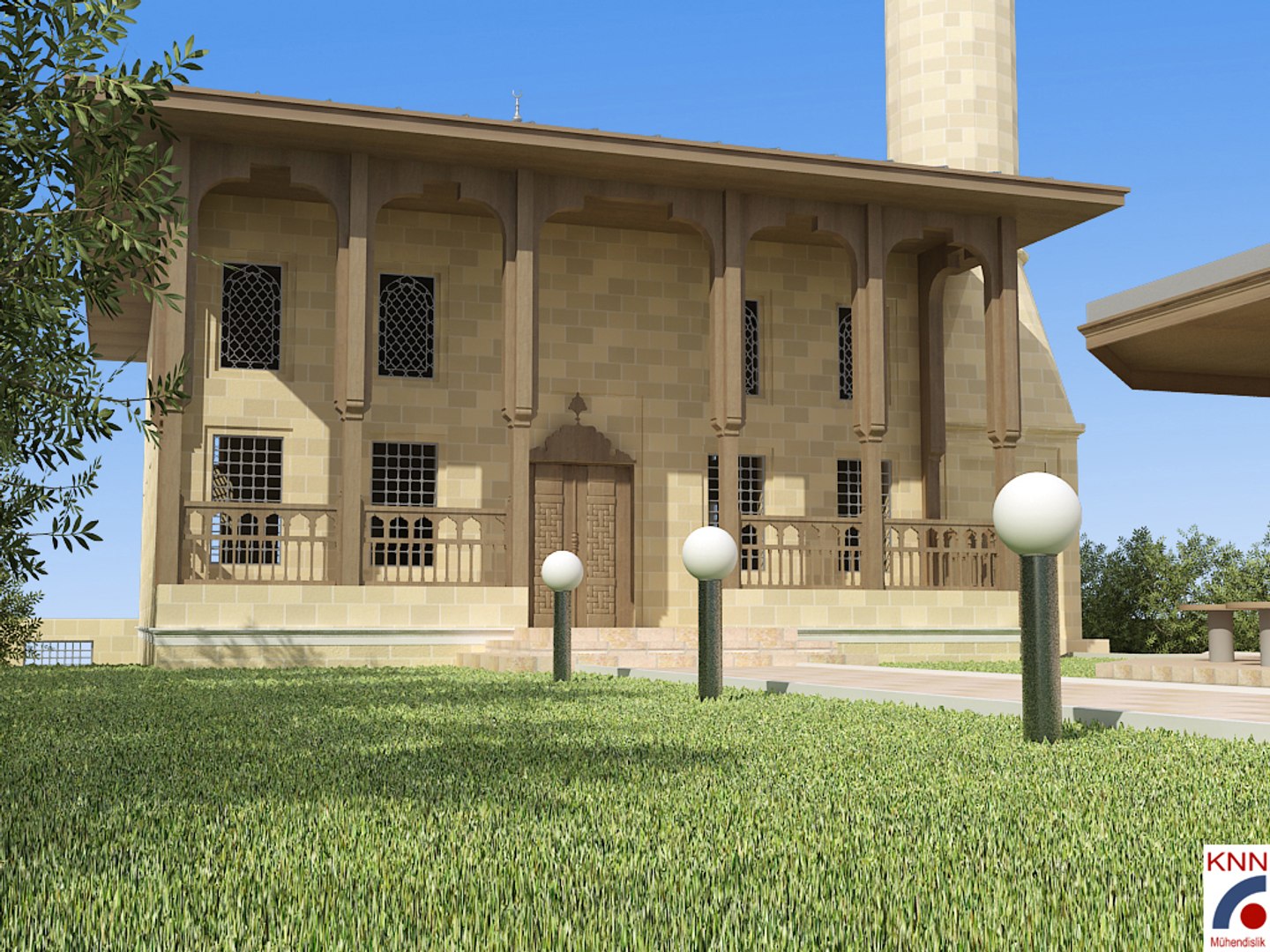 3d Mosque Windows Trees Model