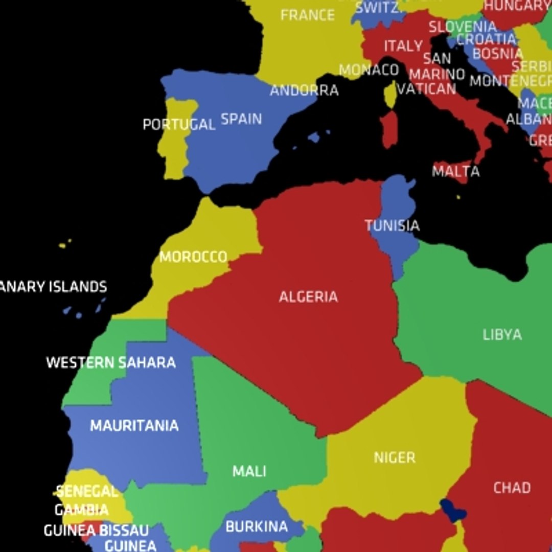 World Country Names 3d Model