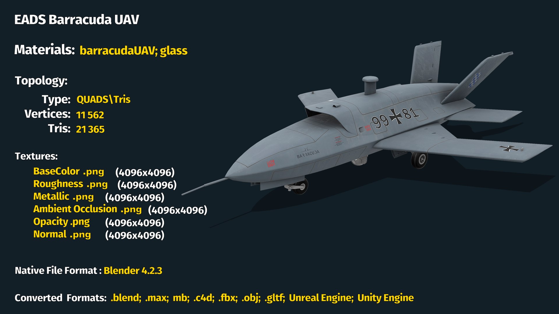 EADS Barracuda UAV 3D - TurboSquid 2321310