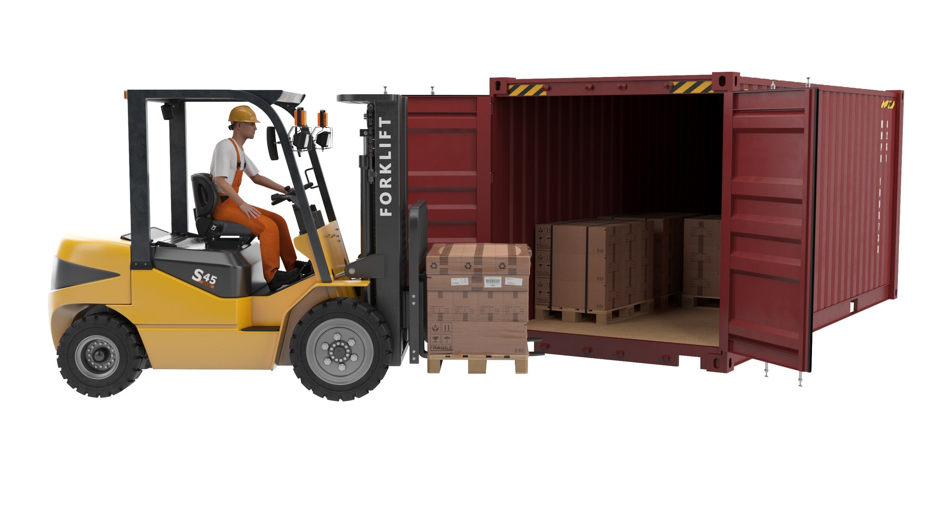 3D Forklift Loading Cargo To Container - TurboSquid 2019576