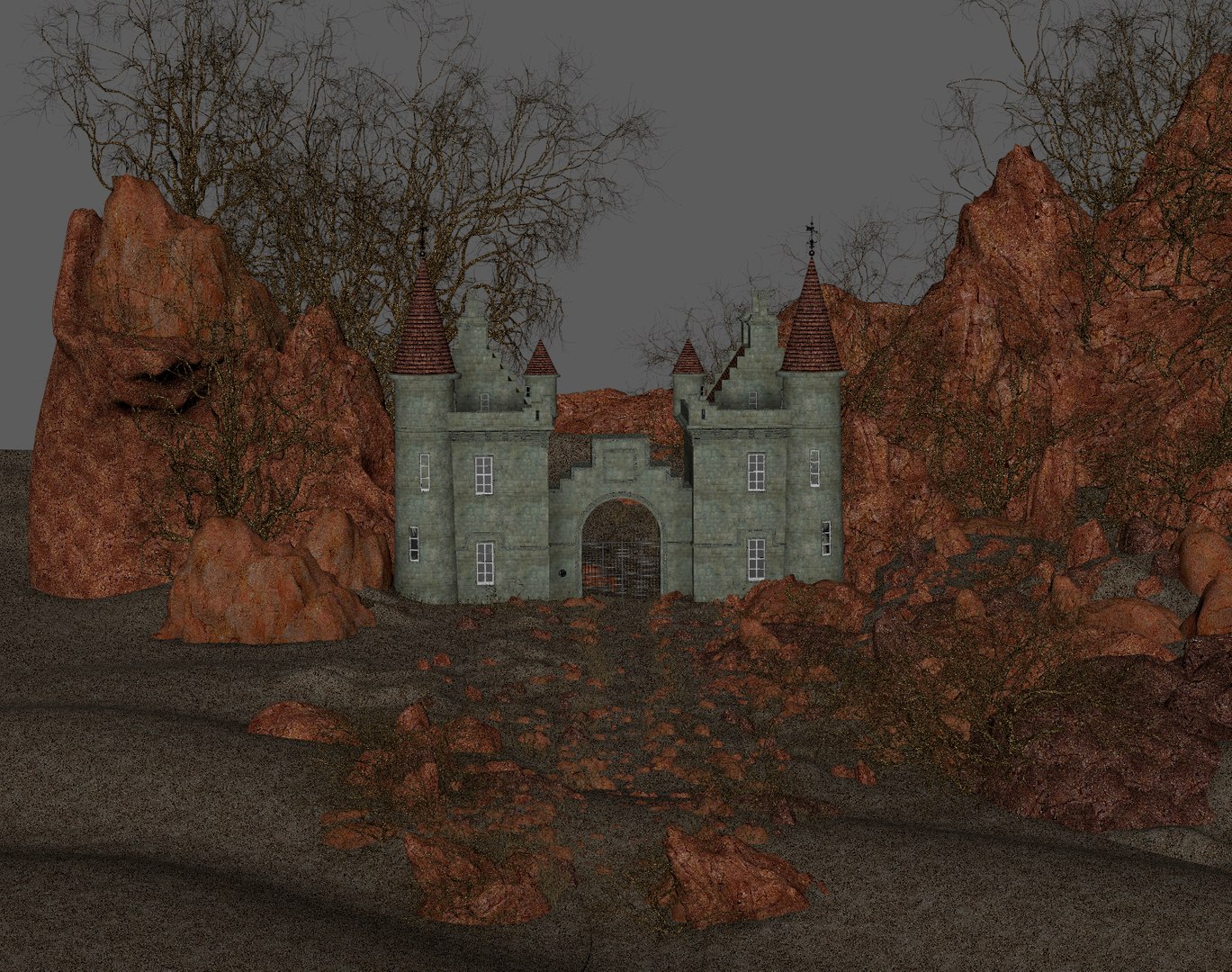 Fantasy Castle Gate Landscape. Model - TurboSquid 1718694