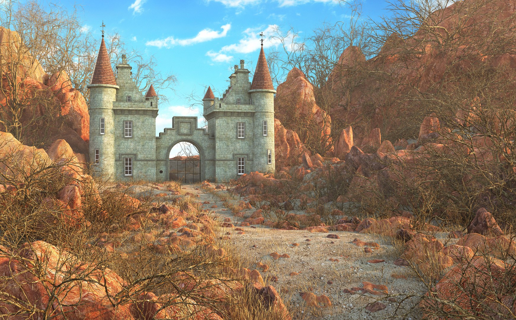 Fantasy Castle Gate Landscape. Model - TurboSquid 1718694