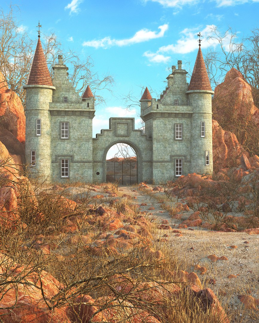 Fantasy Castle Gate Landscape. Model - TurboSquid 1718694