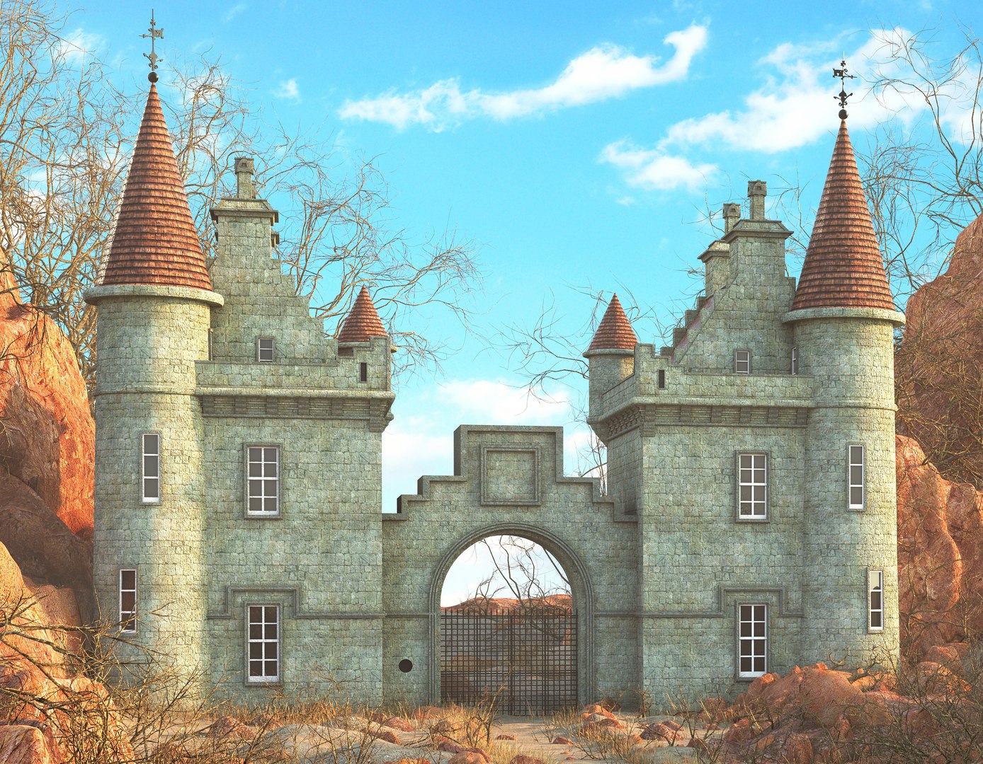 Fantasy Castle Gate Landscape. Model - TurboSquid 1718694