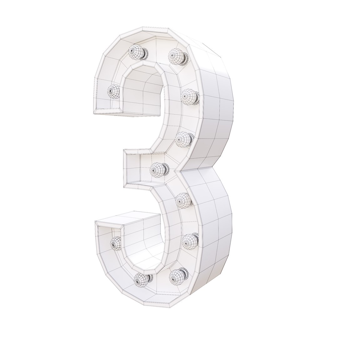 Marquee Number Three Light Bulb Wooden Glow Sign 3dmodel 3D Model ...