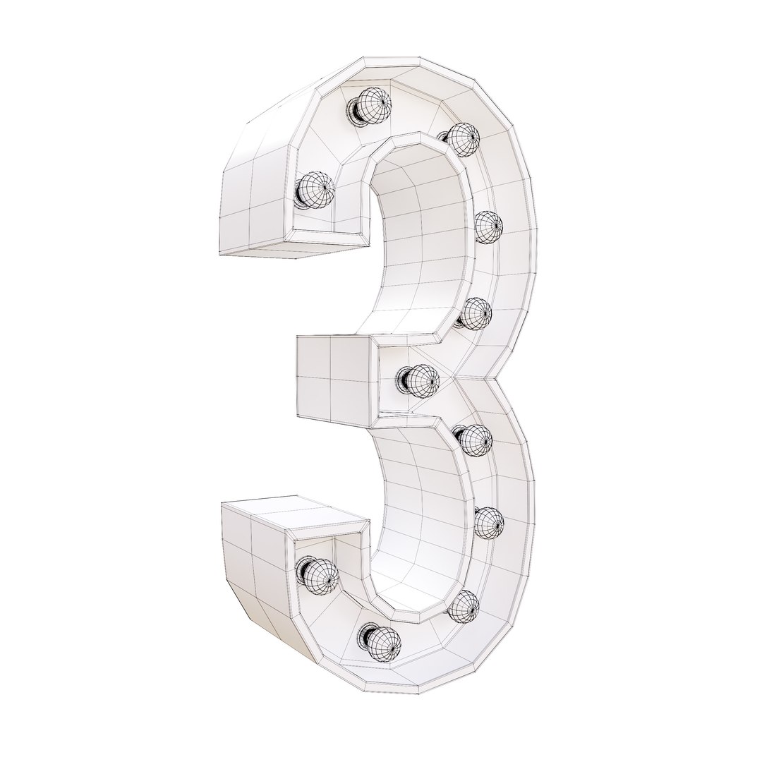 Marquee Number Three Light Bulb Wooden Glow Sign 3dmodel 3D Model ...