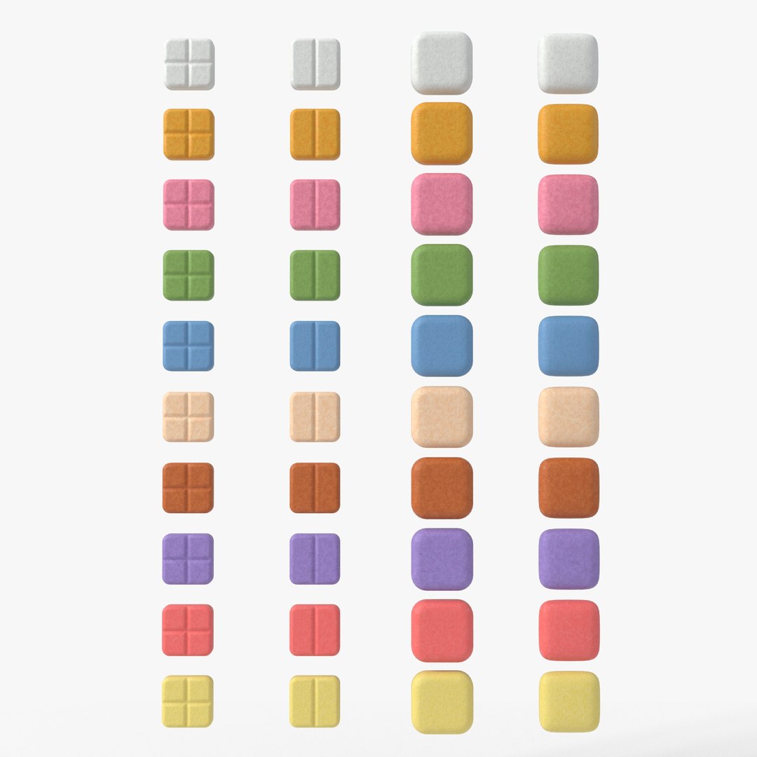 3D Model Set Of Square Shaped Pills With 4K PBR Tex And Color ...