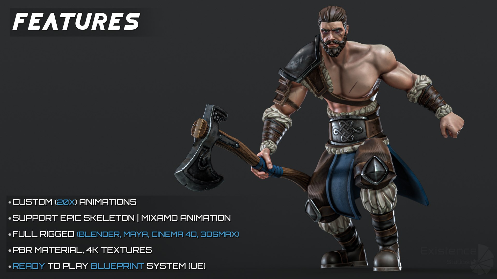 Stylized Warrior 06 - Magnus Male Fighter Fantasy Characters - Man Axe ...