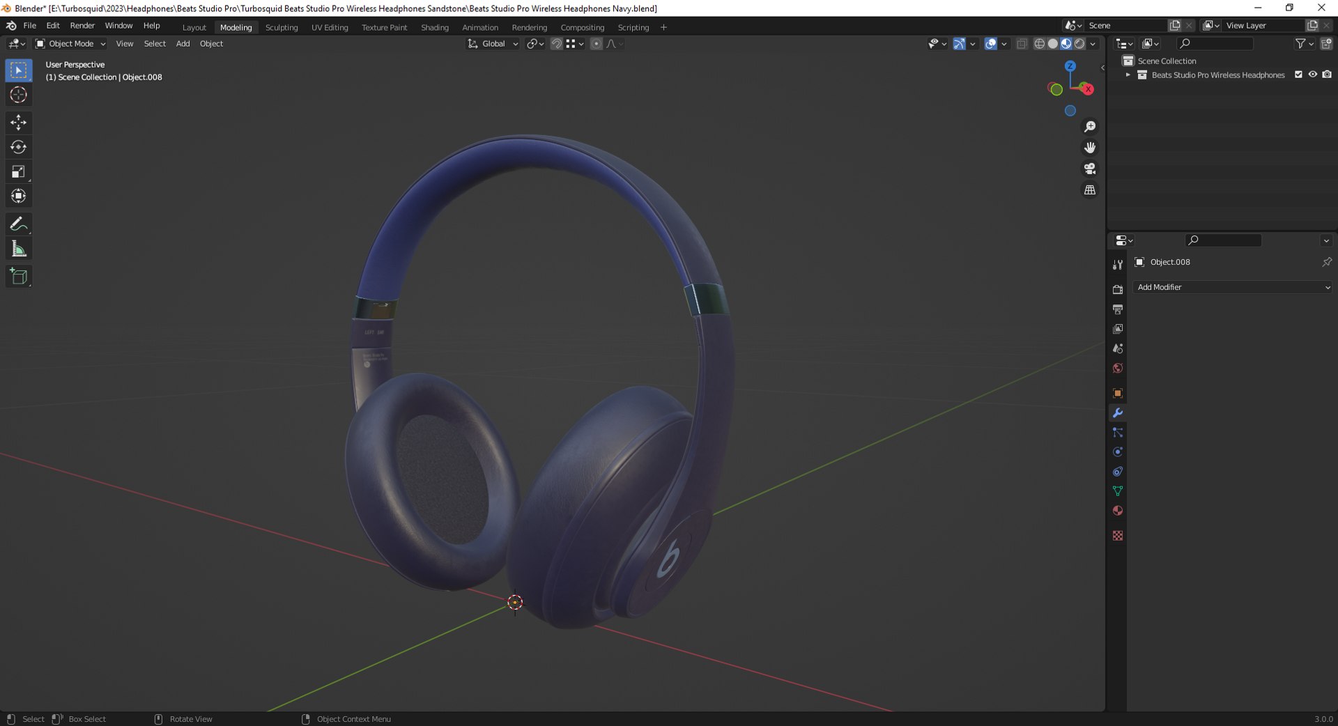 3D Model Beats Studio Pro Wireless Headphones Navy - TurboSquid 2122898