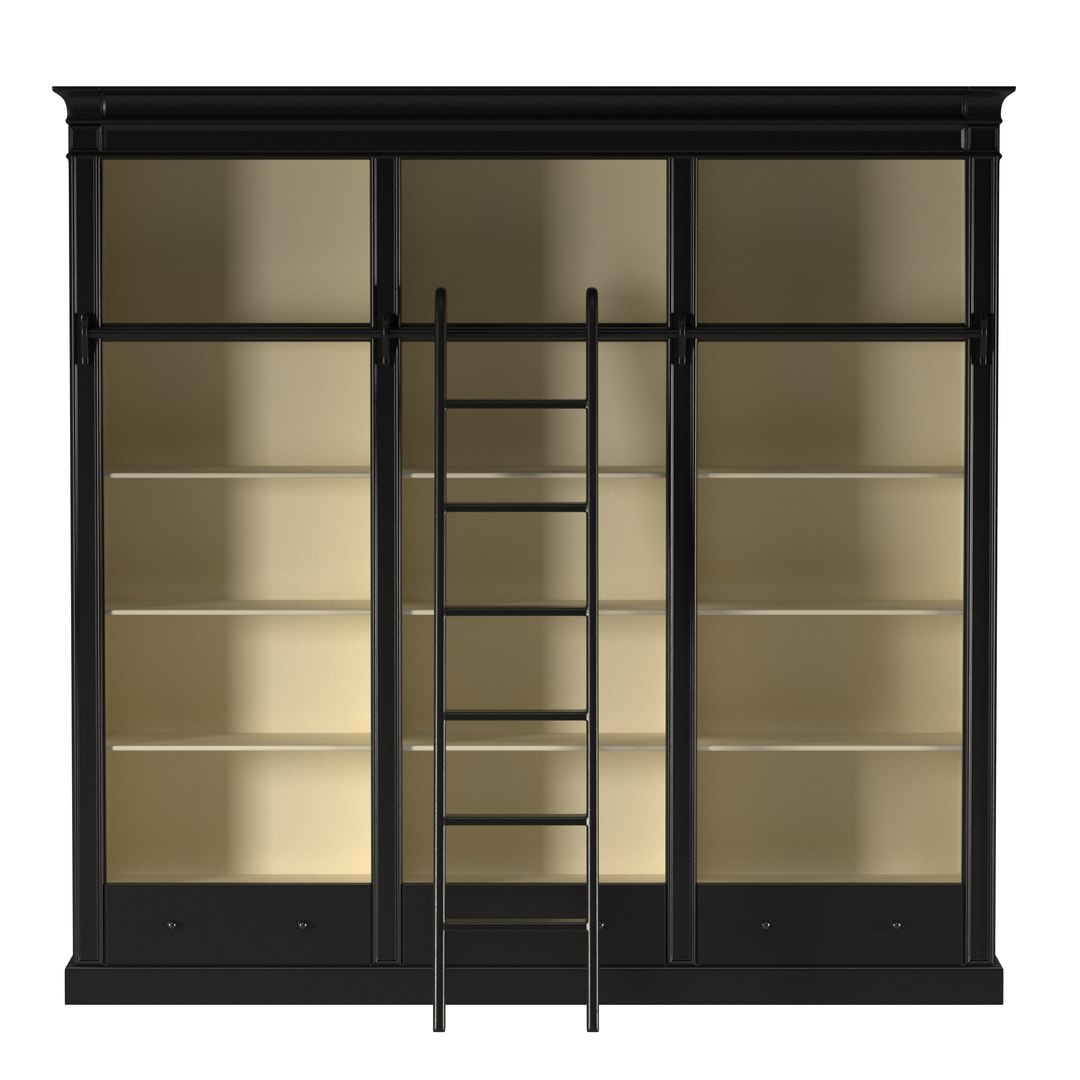 3D Model Crown French Black Library Bookcase And Ladder - TurboSquid ...