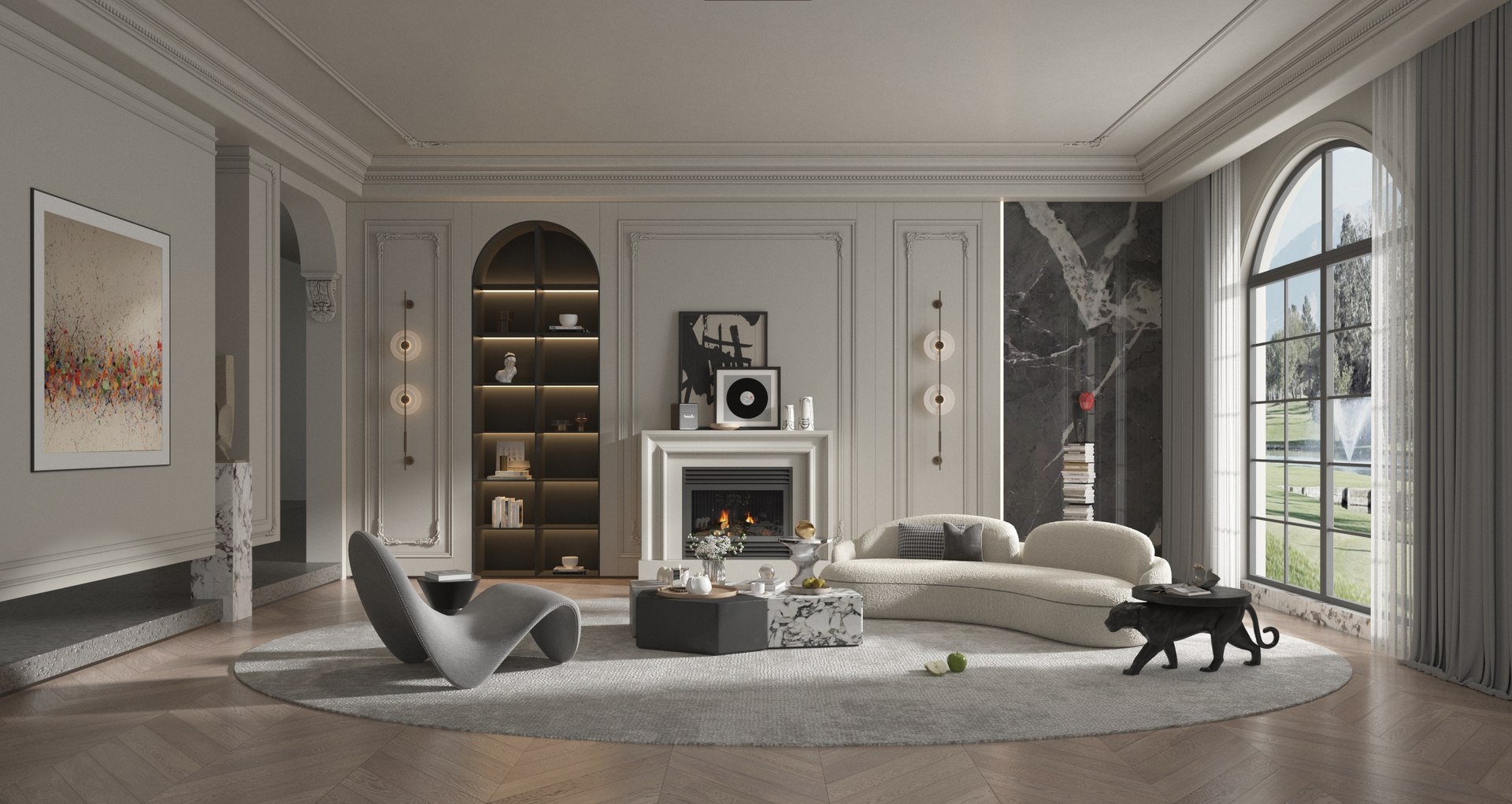 Modern French living room interior design model - TurboSquid 2183046