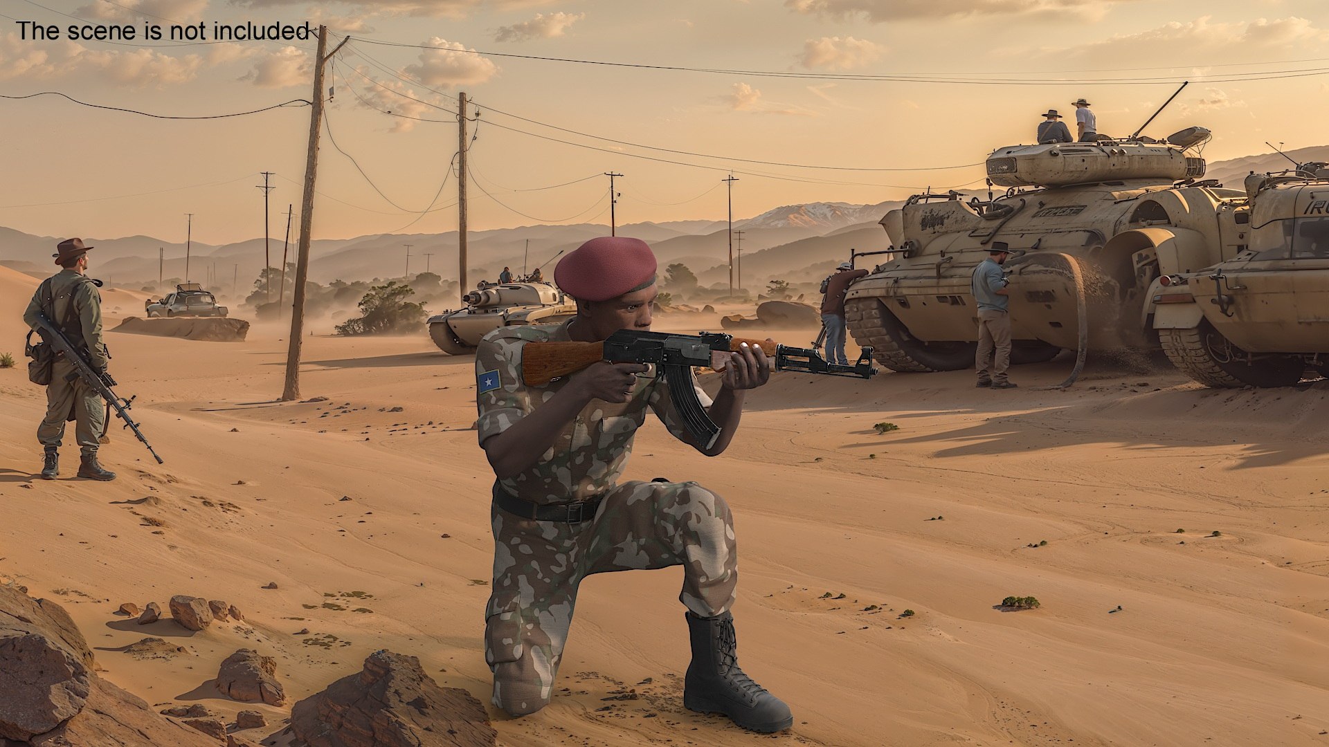 3D Somali Soldier In Camouflage With Rifle AK-47 Fur - TurboSquid 2390601