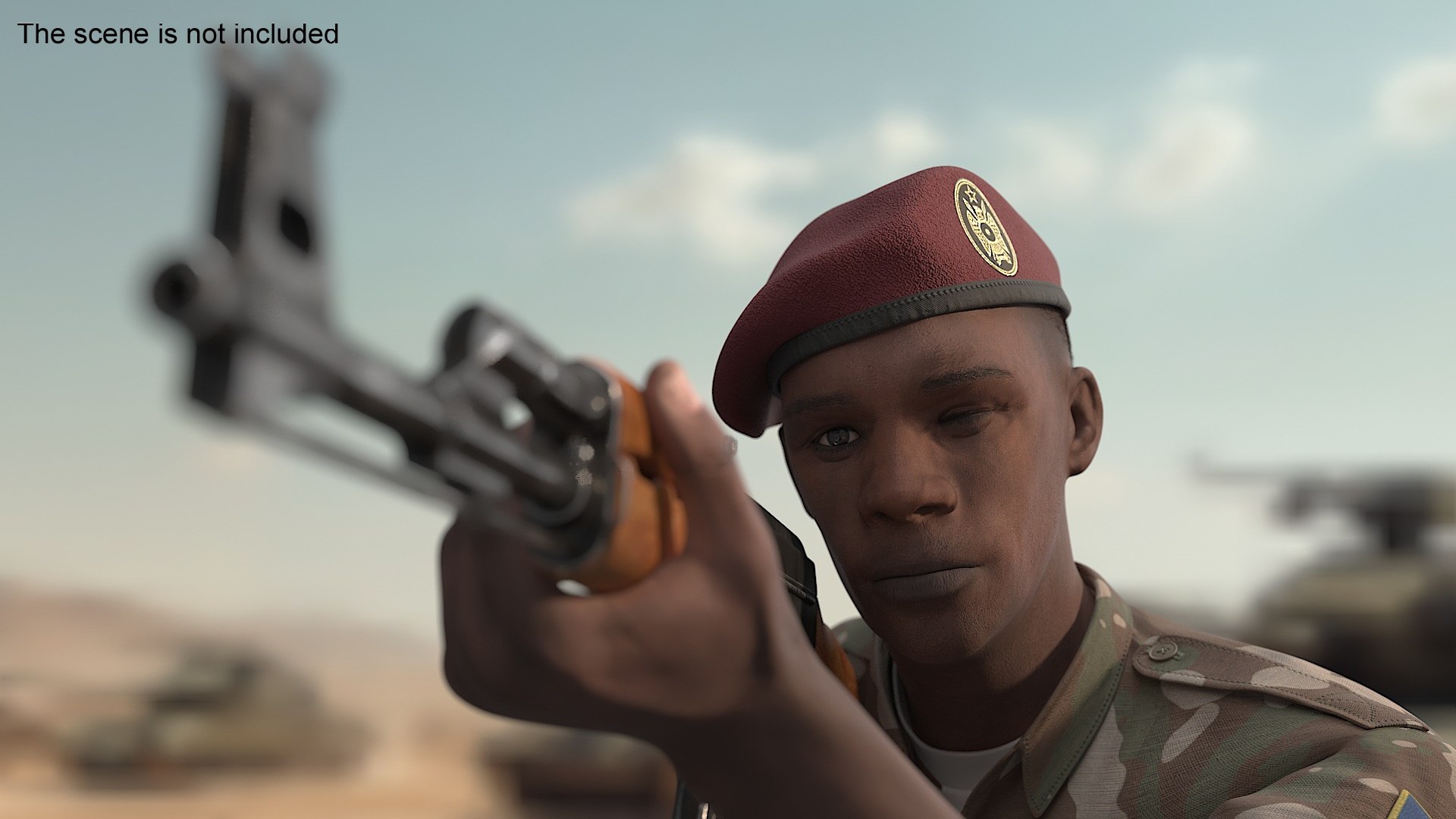 3D Somali Soldier In Camouflage With Rifle AK-47 Fur - TurboSquid 2390601