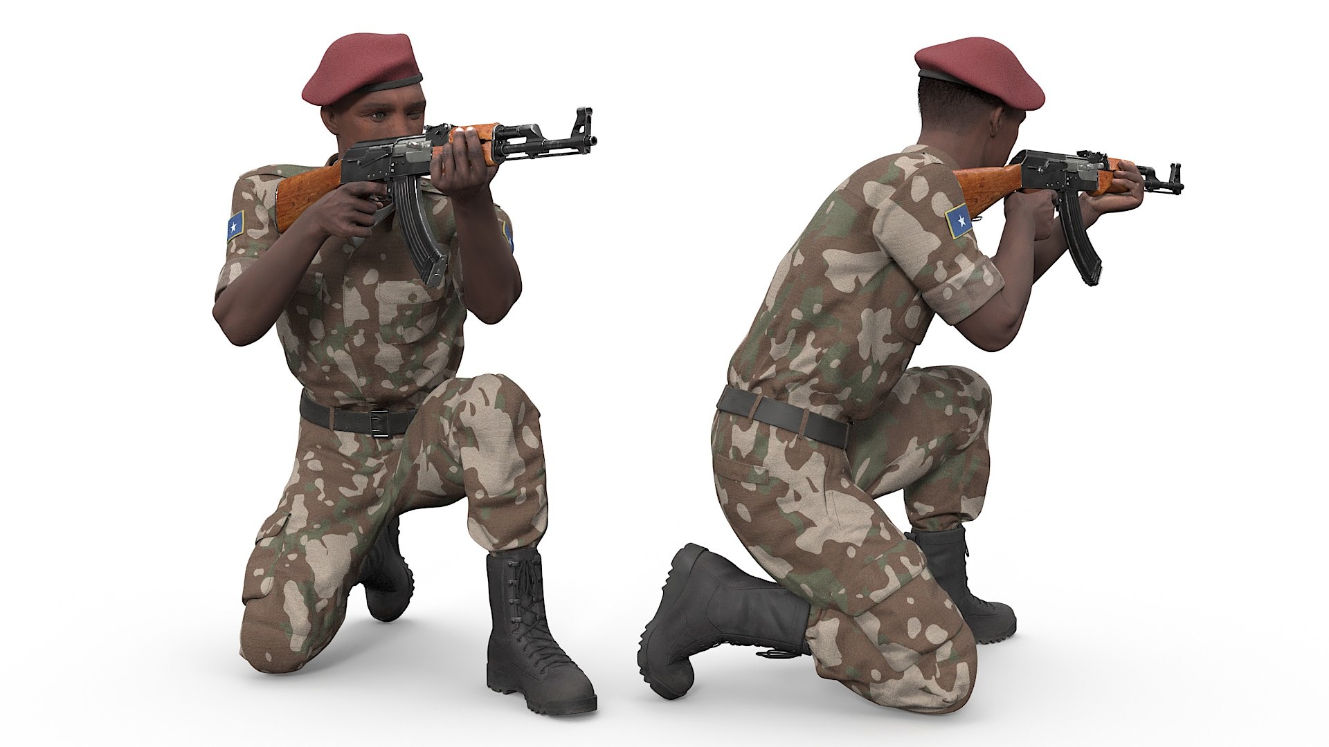 3D Somali Soldier In Camouflage With Rifle AK-47 Fur - TurboSquid 2390601