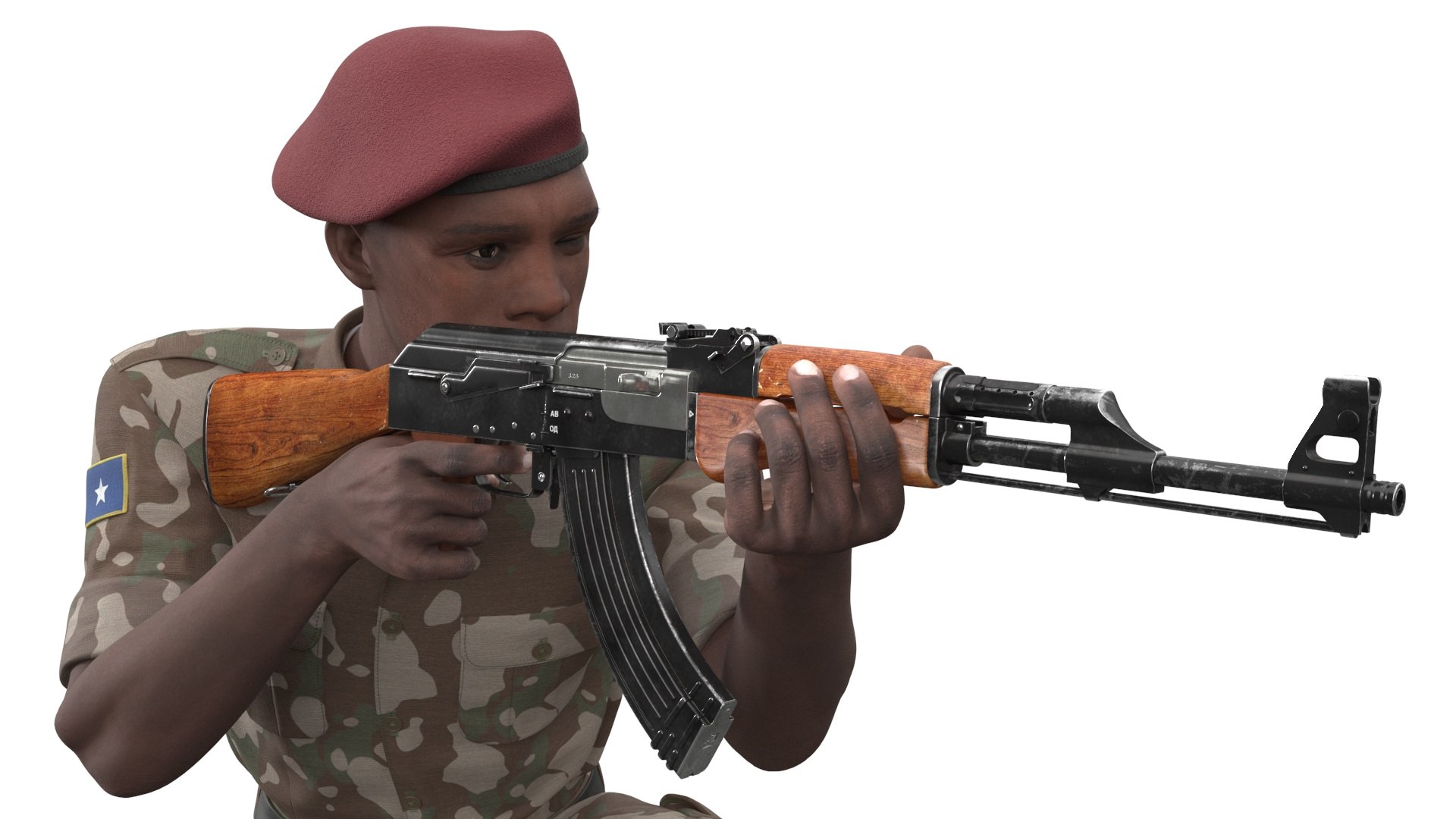 3D Somali Soldier In Camouflage With Rifle AK-47 Fur - TurboSquid 2390601