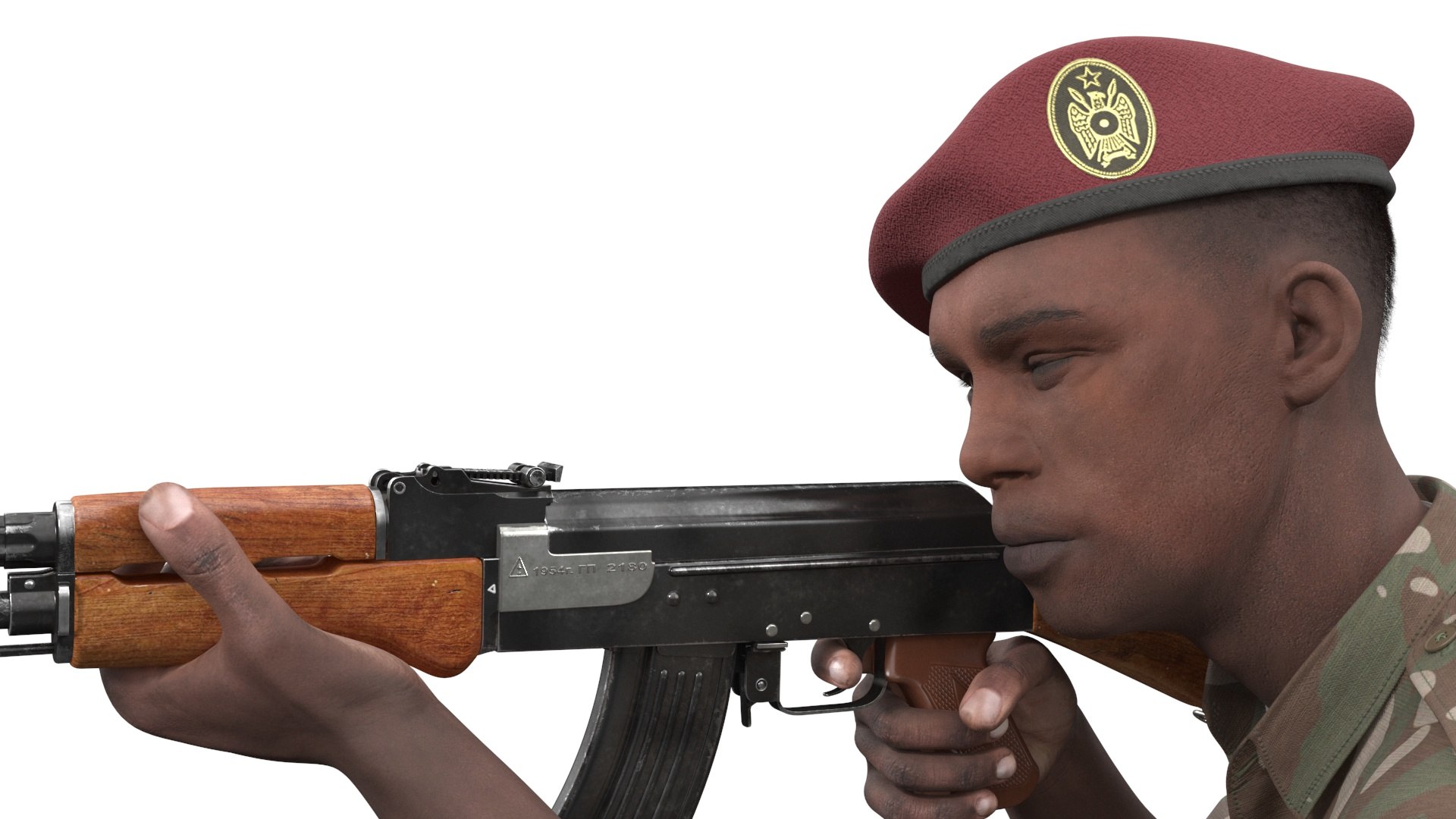 3D Somali Soldier In Camouflage With Rifle AK-47 Fur - TurboSquid 2390601