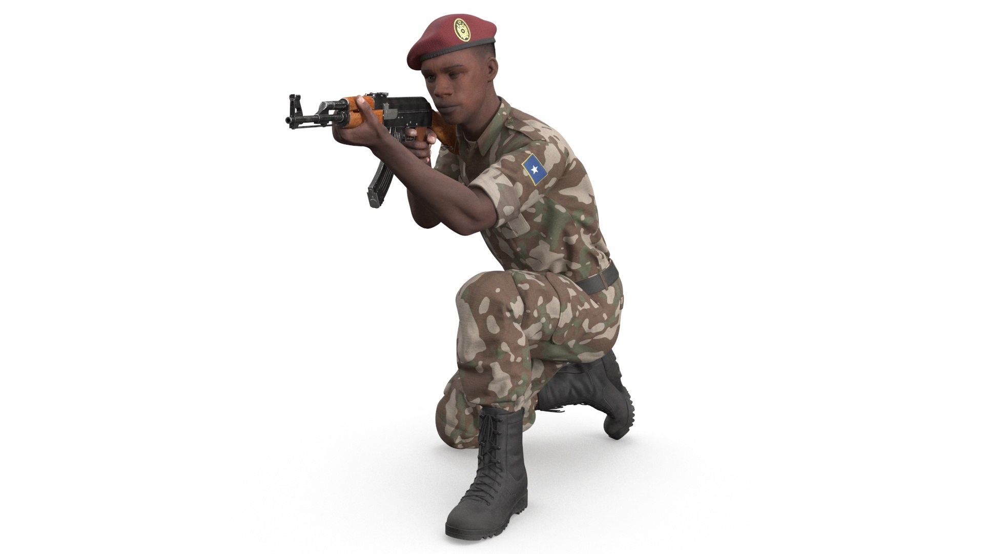 3D Somali Soldier In Camouflage With Rifle AK-47 Fur - TurboSquid 2390601