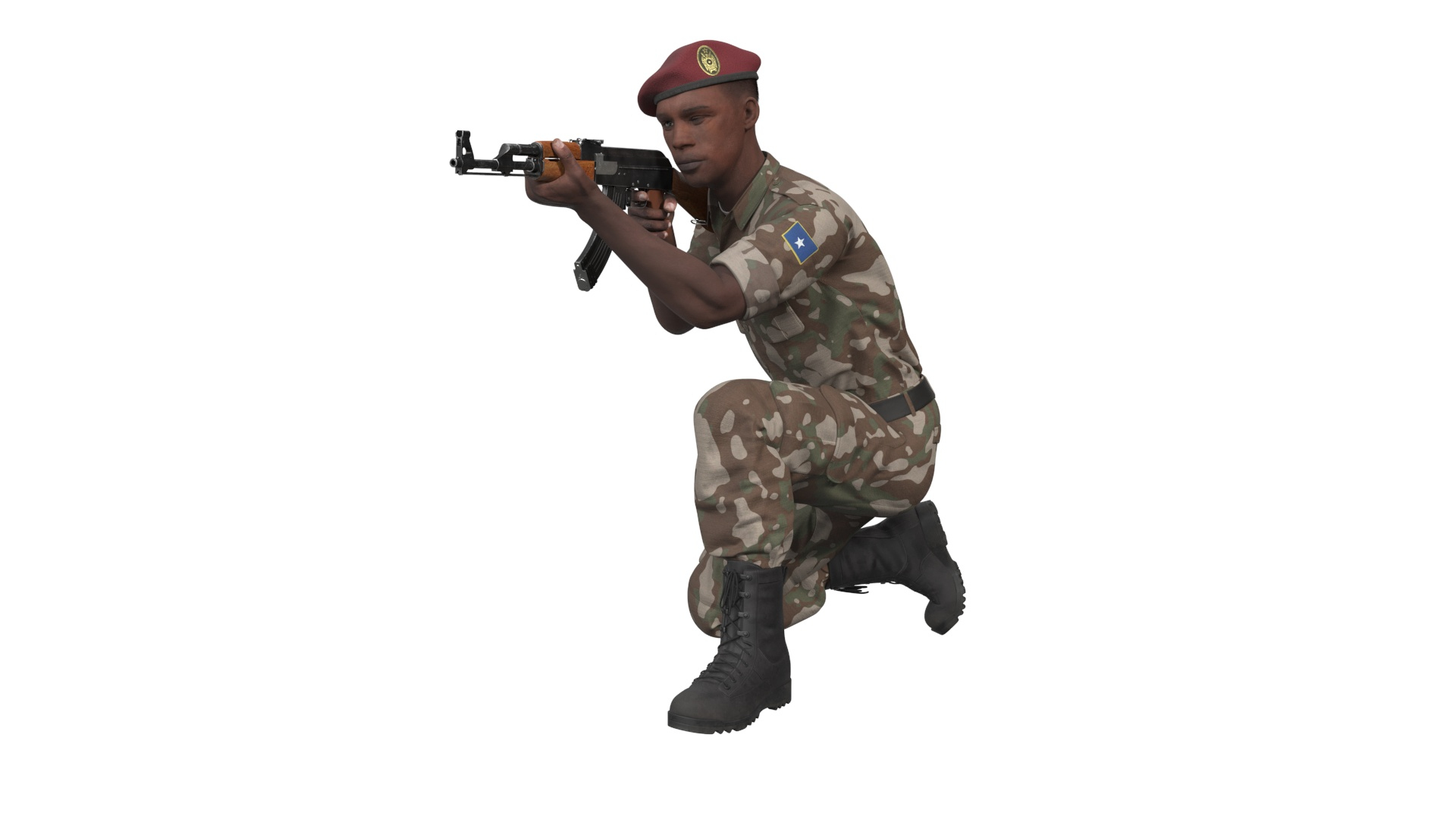 3D Somali Soldier In Camouflage With Rifle AK-47 Fur - TurboSquid 2390601