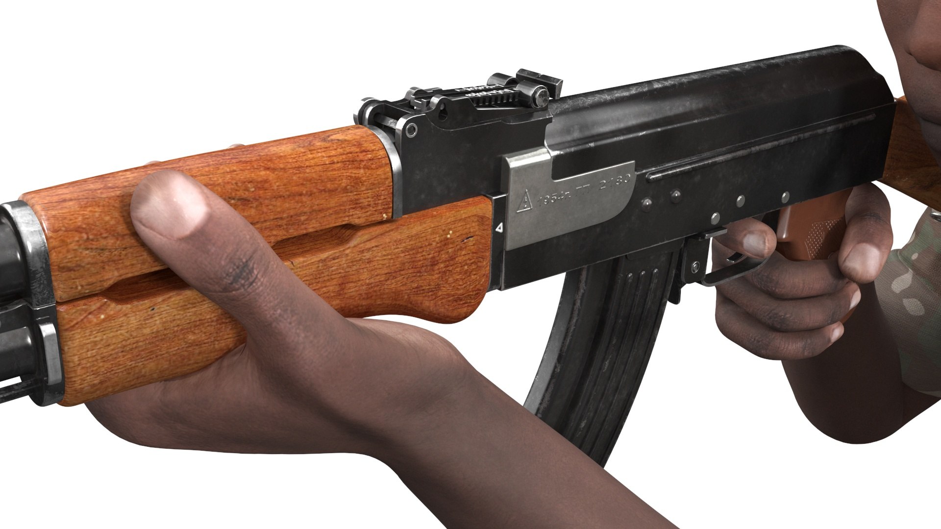 3D Somali Soldier In Camouflage With Rifle AK-47 Fur - TurboSquid 2390601