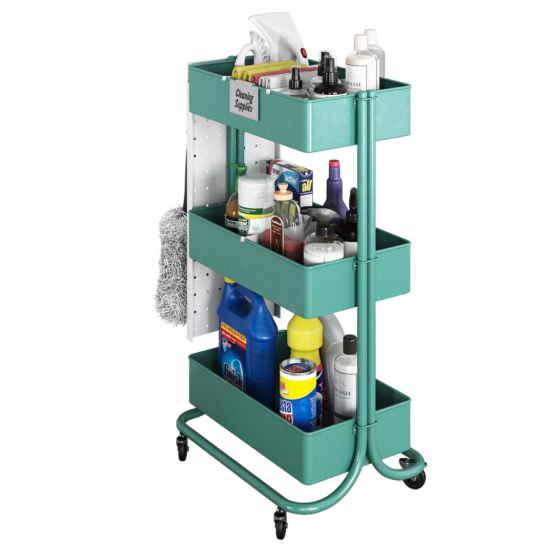 3D Multipurpose Janitorial Cart With Cleaning Supplies - TurboSquid 2231706