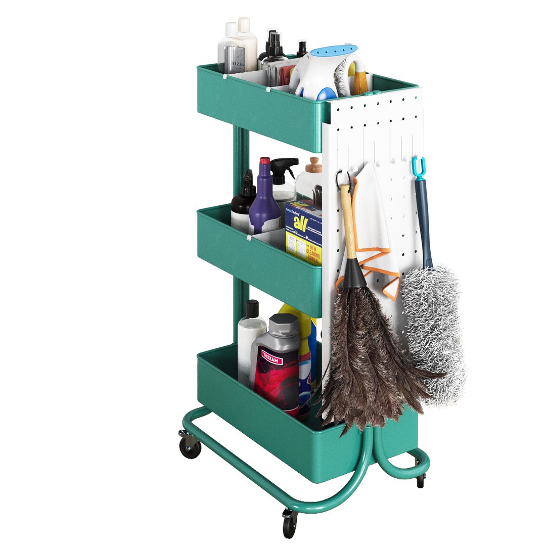 3D Multipurpose Janitorial Cart With Cleaning Supplies - TurboSquid 2231706