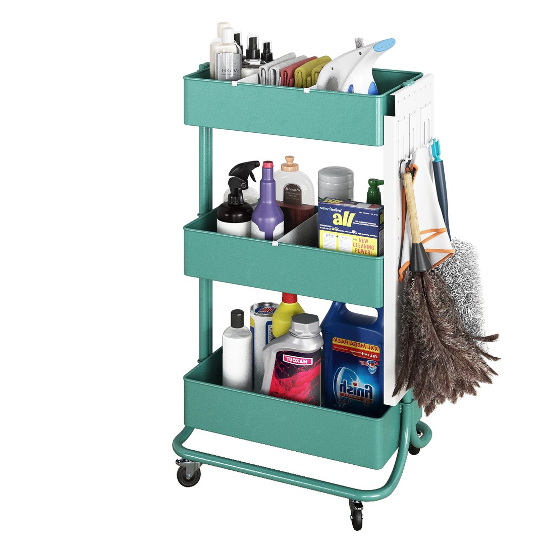 3D Multipurpose Janitorial Cart With Cleaning Supplies - TurboSquid 2231706