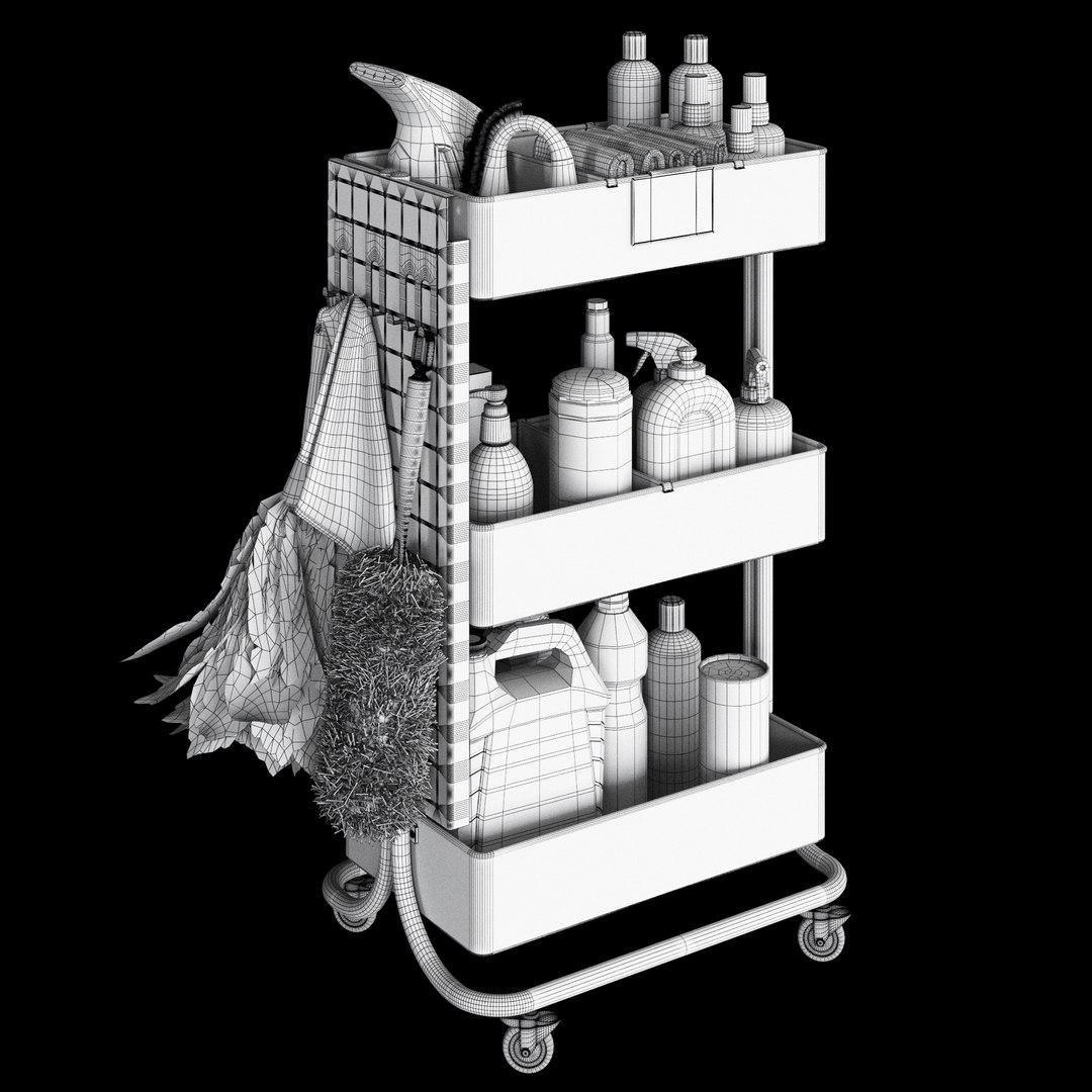 3D Multipurpose Janitorial Cart With Cleaning Supplies - TurboSquid 2231706