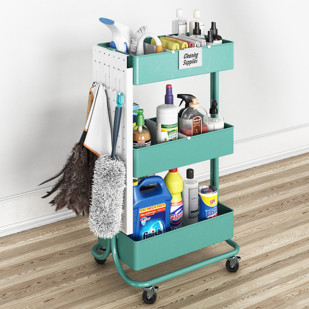3D Multipurpose Janitorial Cart With Cleaning Supplies - TurboSquid 2231706