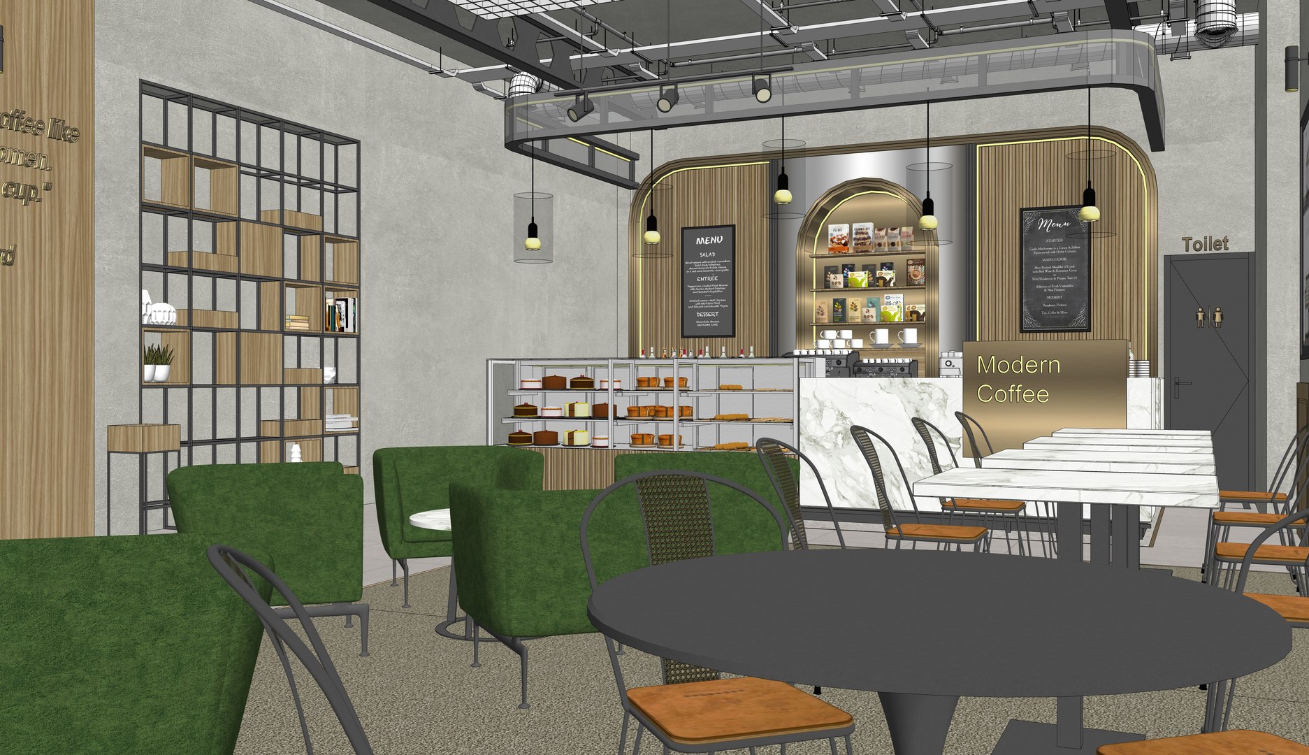 3D Modern Coffee Shop Interior - 2D Drawing A1 Size 3D Model Model ...