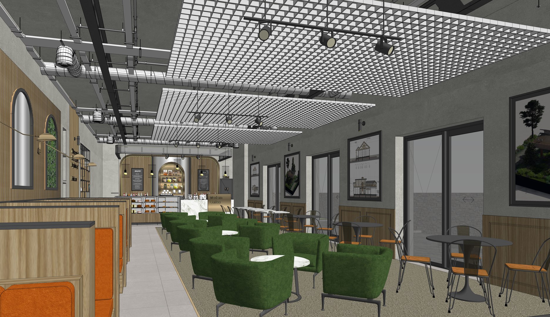 3D Modern Coffee Shop Interior - 2D drawing A1 size 3D model model ...
