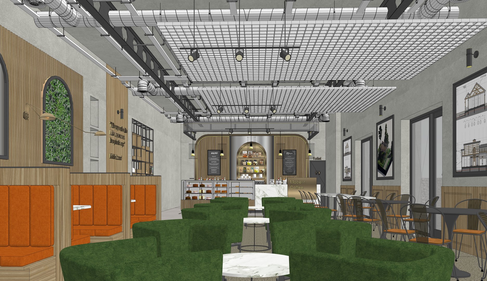 3D Modern Coffee Shop Interior - 2D drawing A1 size 3D model model ...