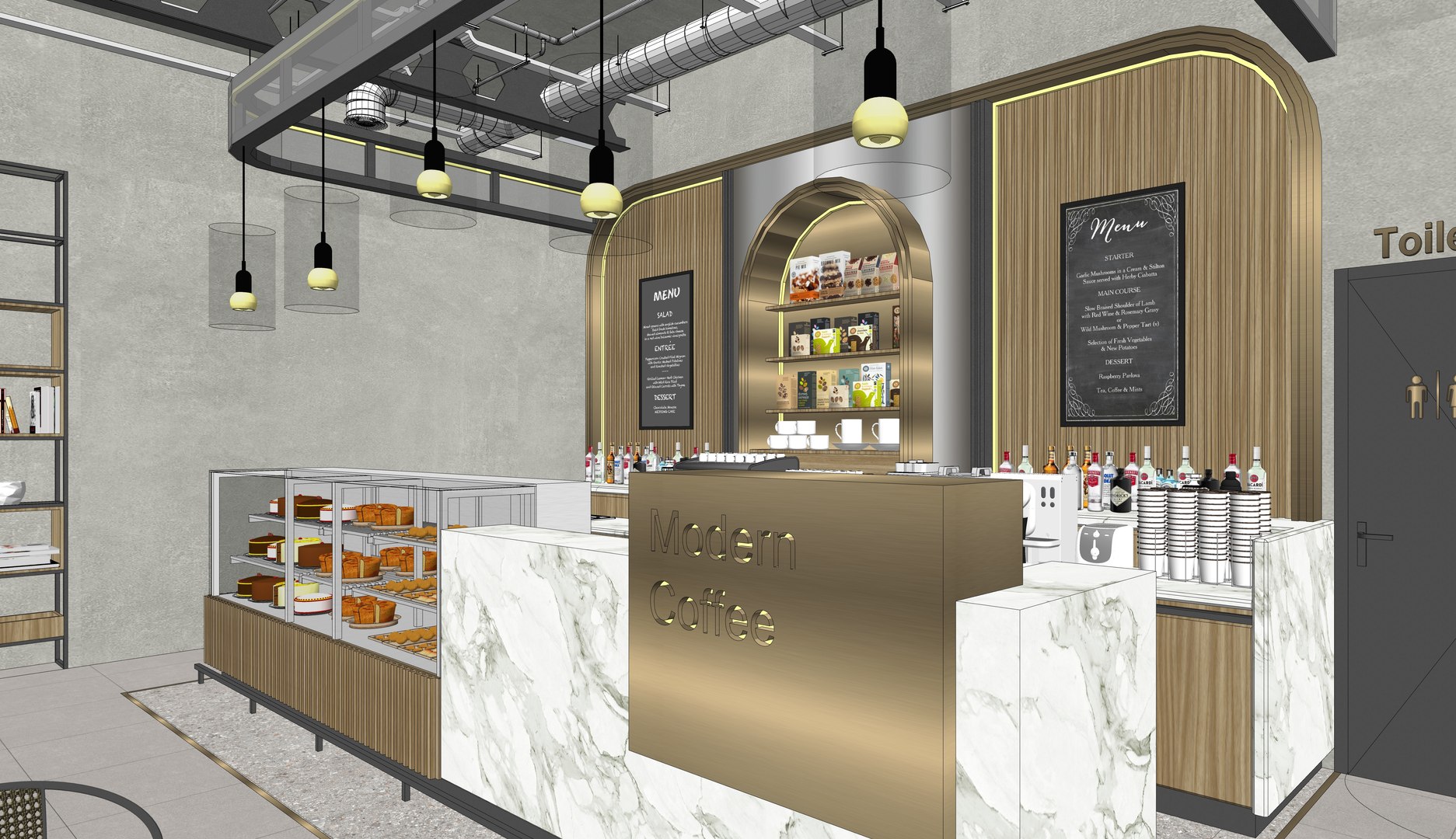 3D Modern Coffee Shop Interior - 2D Drawing A1 Size 3D Model Model ...