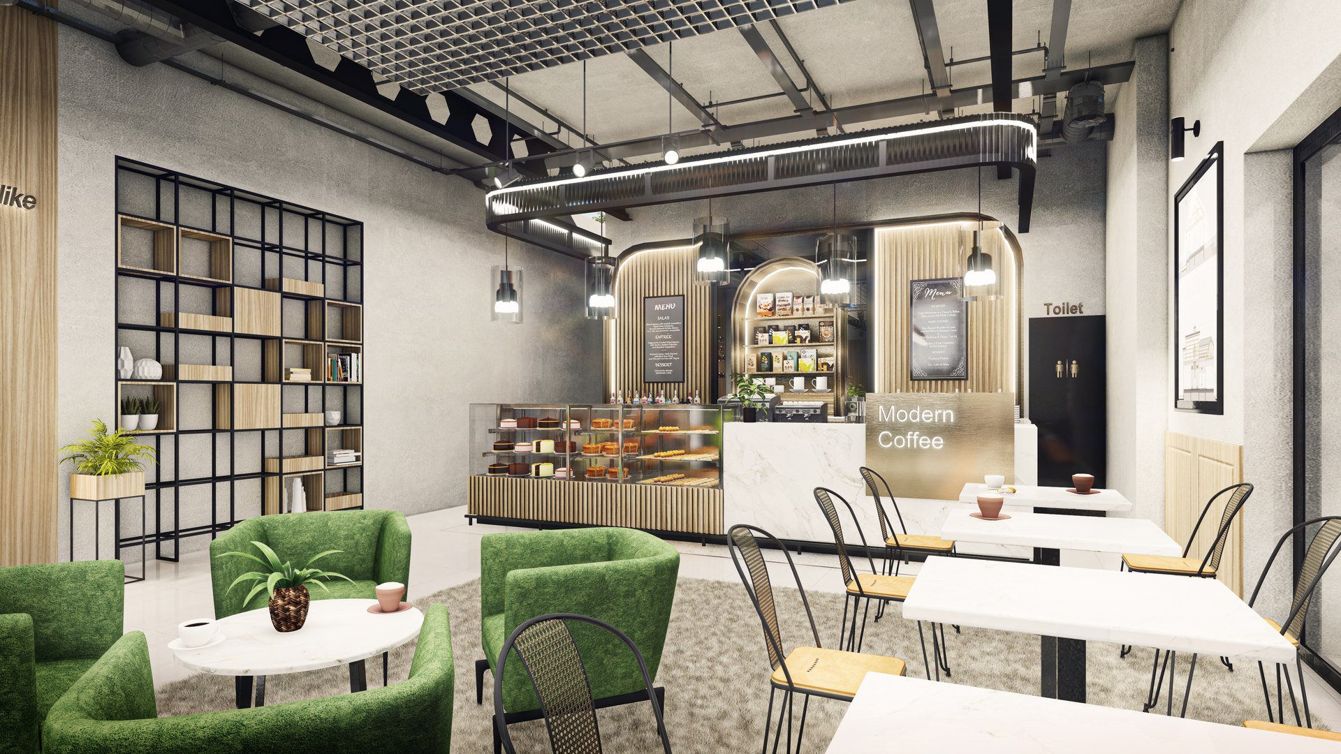 3D Modern Coffee Shop Interior - 2D Drawing A1 Size 3D Model Model ...