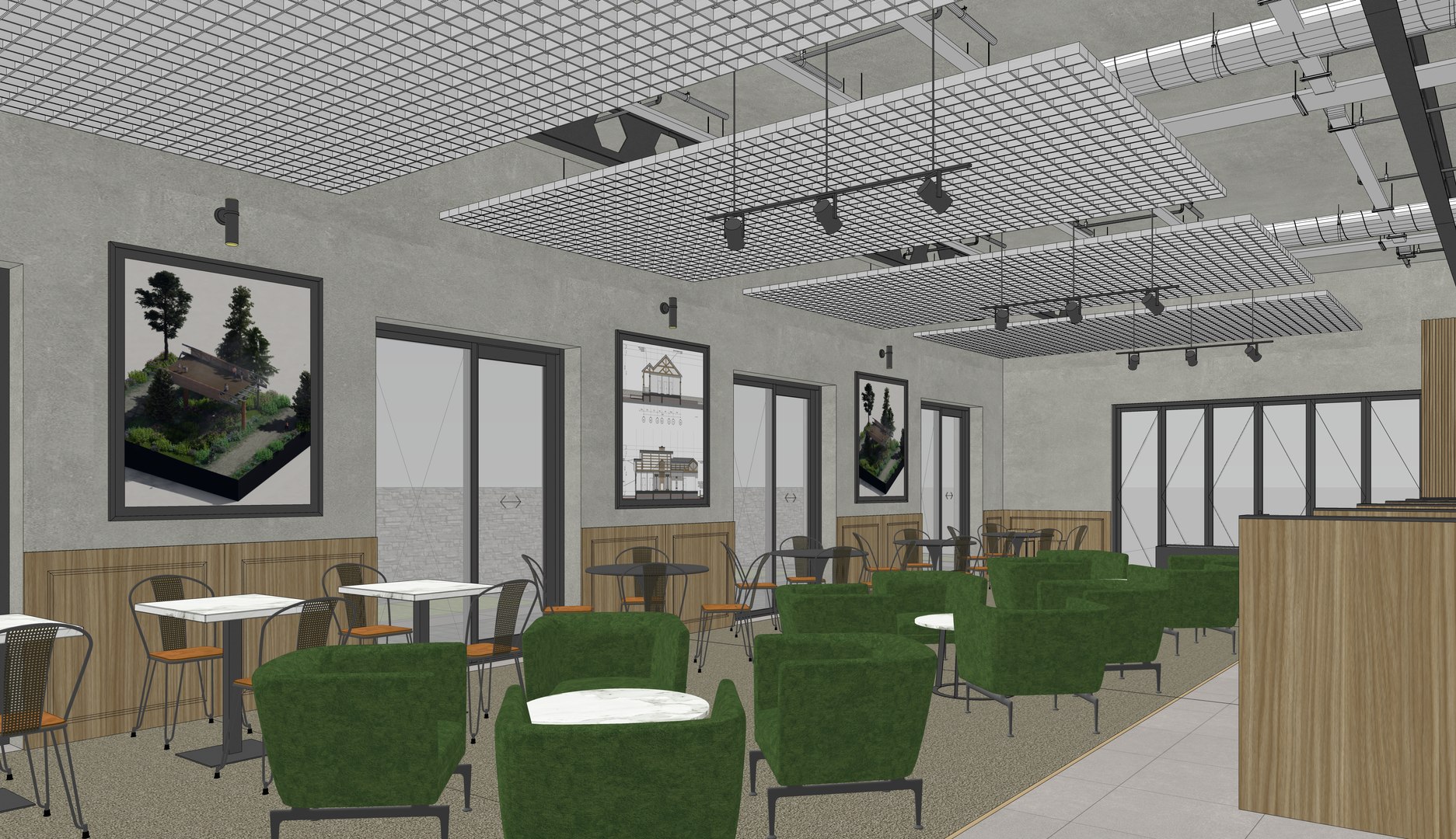 3D Modern Coffee Shop Interior - 2D Drawing A1 Size 3D Model Model ...