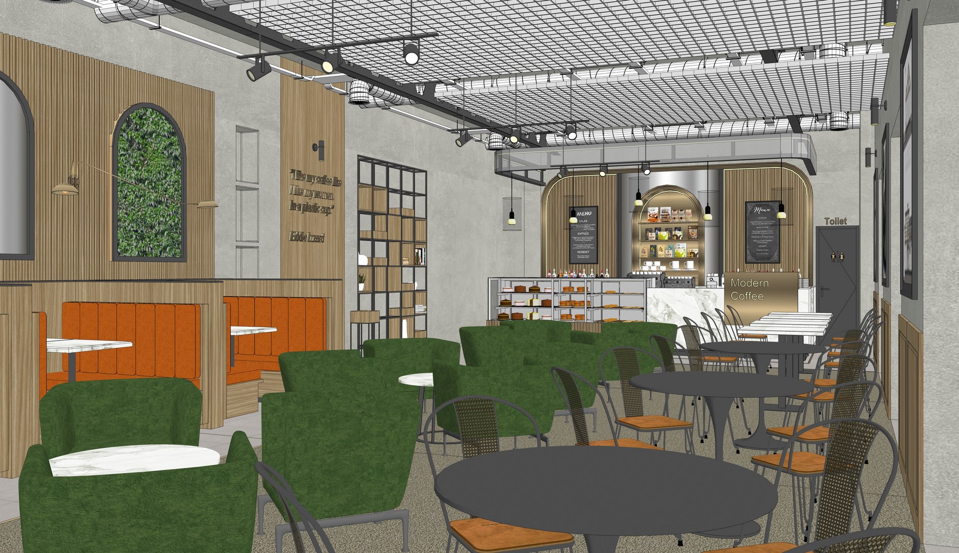 3D Modern Coffee Shop Interior - 2D Drawing A1 Size 3D Model Model ...