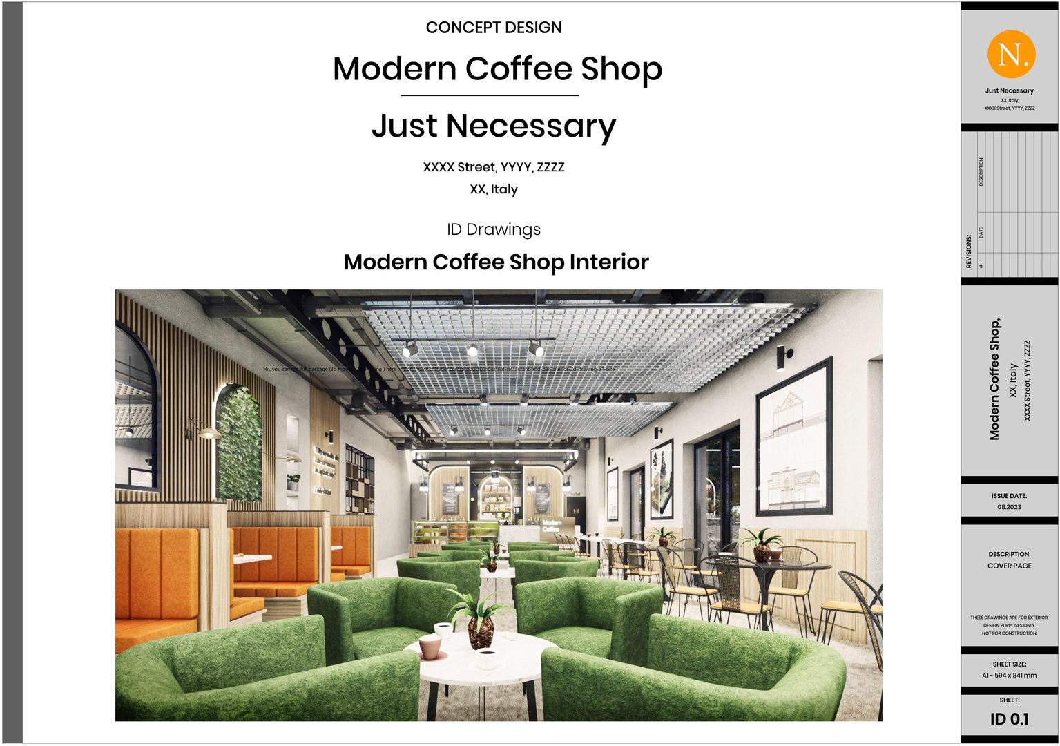 3D Modern Coffee Shop Interior - 2D drawing A1 size 3D model model ...