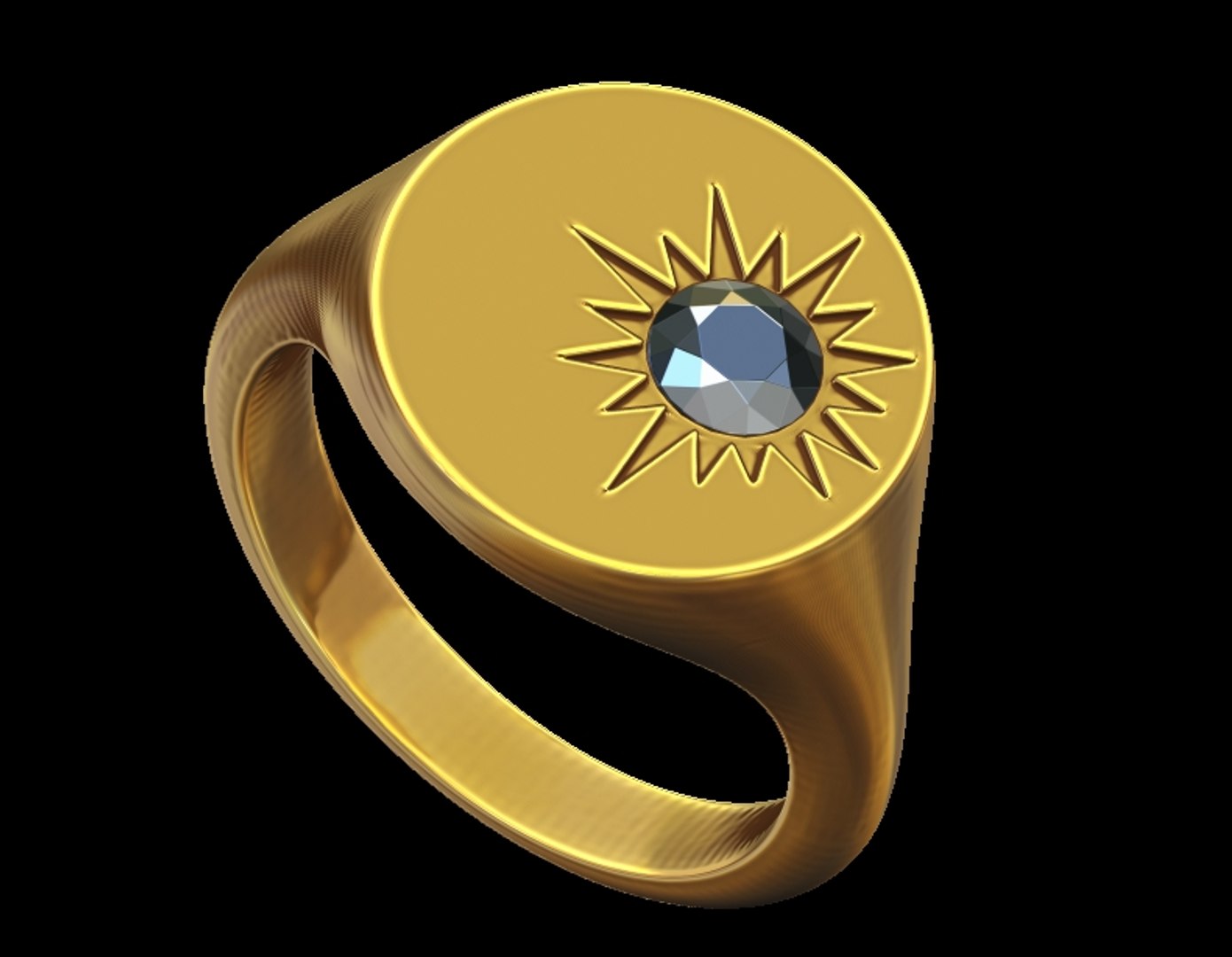 3D Model Sun Rays Diamond Signet Ring - TurboSquid 2322207