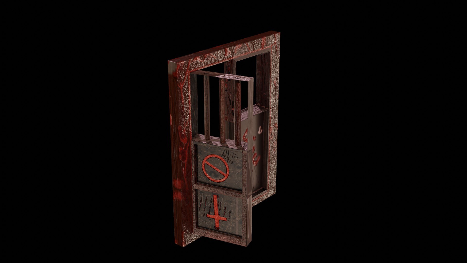 Cursed Entry Bloodied Door With Die For Me Inscription Inverted Cross ...