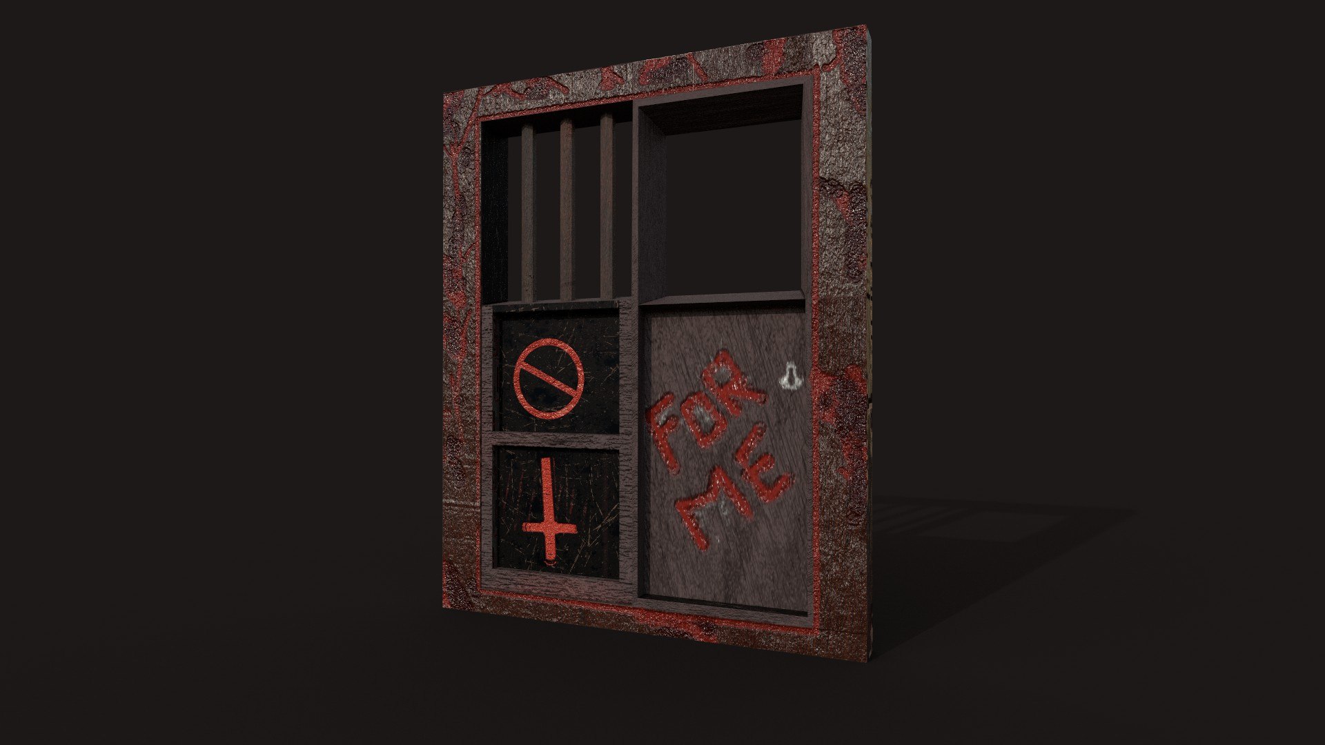 Cursed Entry Bloodied Door With Die For Me Inscription Inverted Cross ...